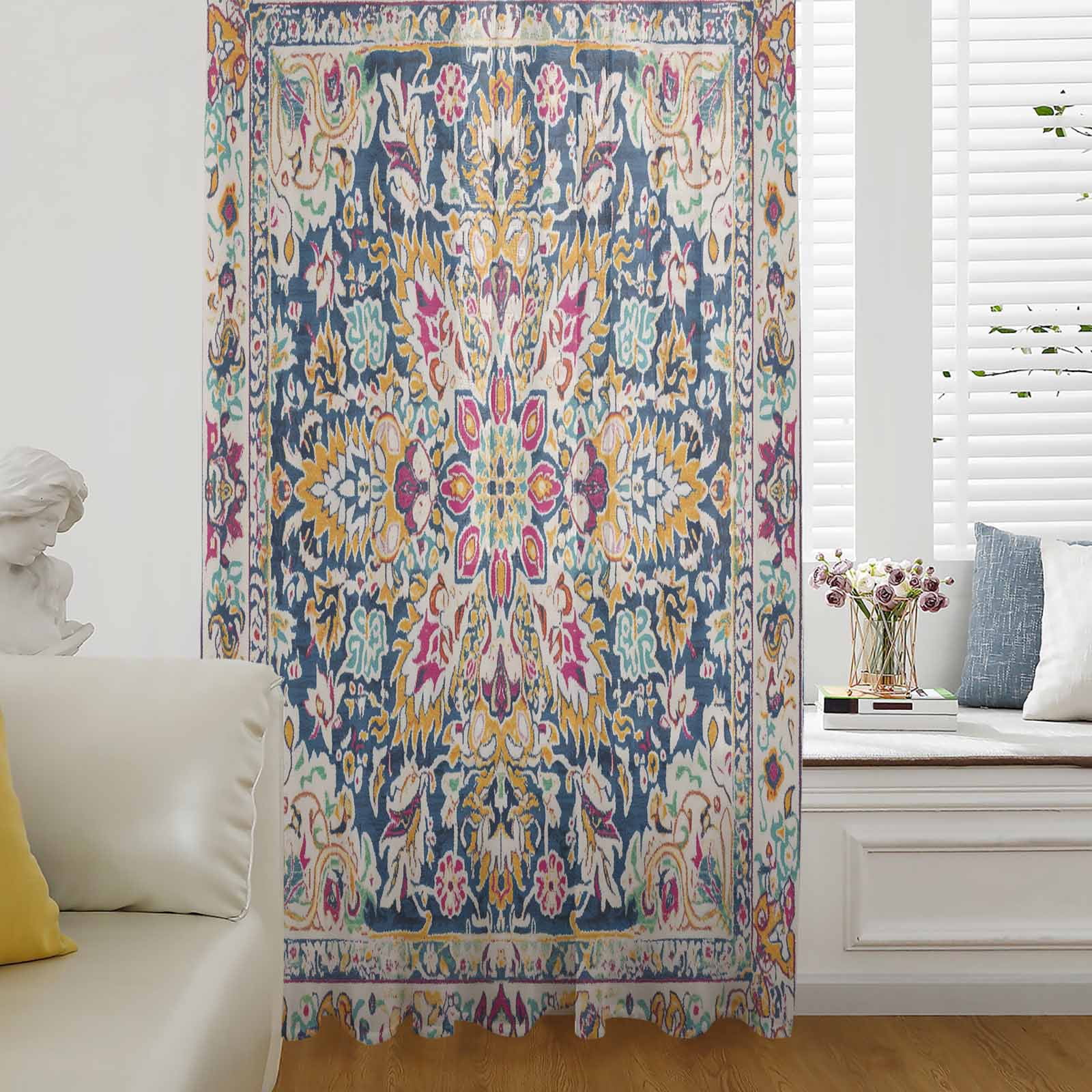 Boho Ethnic Floral Window Curtain 72 Inches Long, Vintage Farmhouse ...