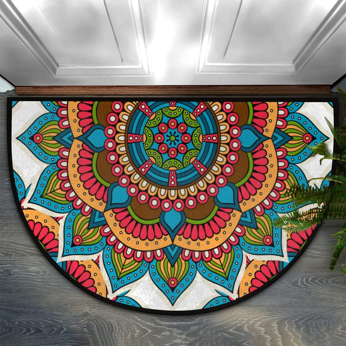 Boho Ethnic Flower Floral Half Round Door Mat Bath Mat Mandala Half ...