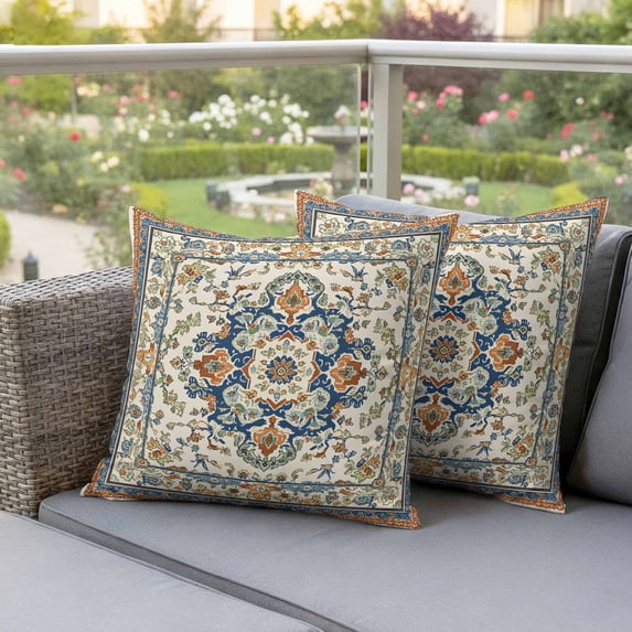 Boho Ethnic Flower Leaves Art Waterproof Throw Pillow Covers Set of 2 ...