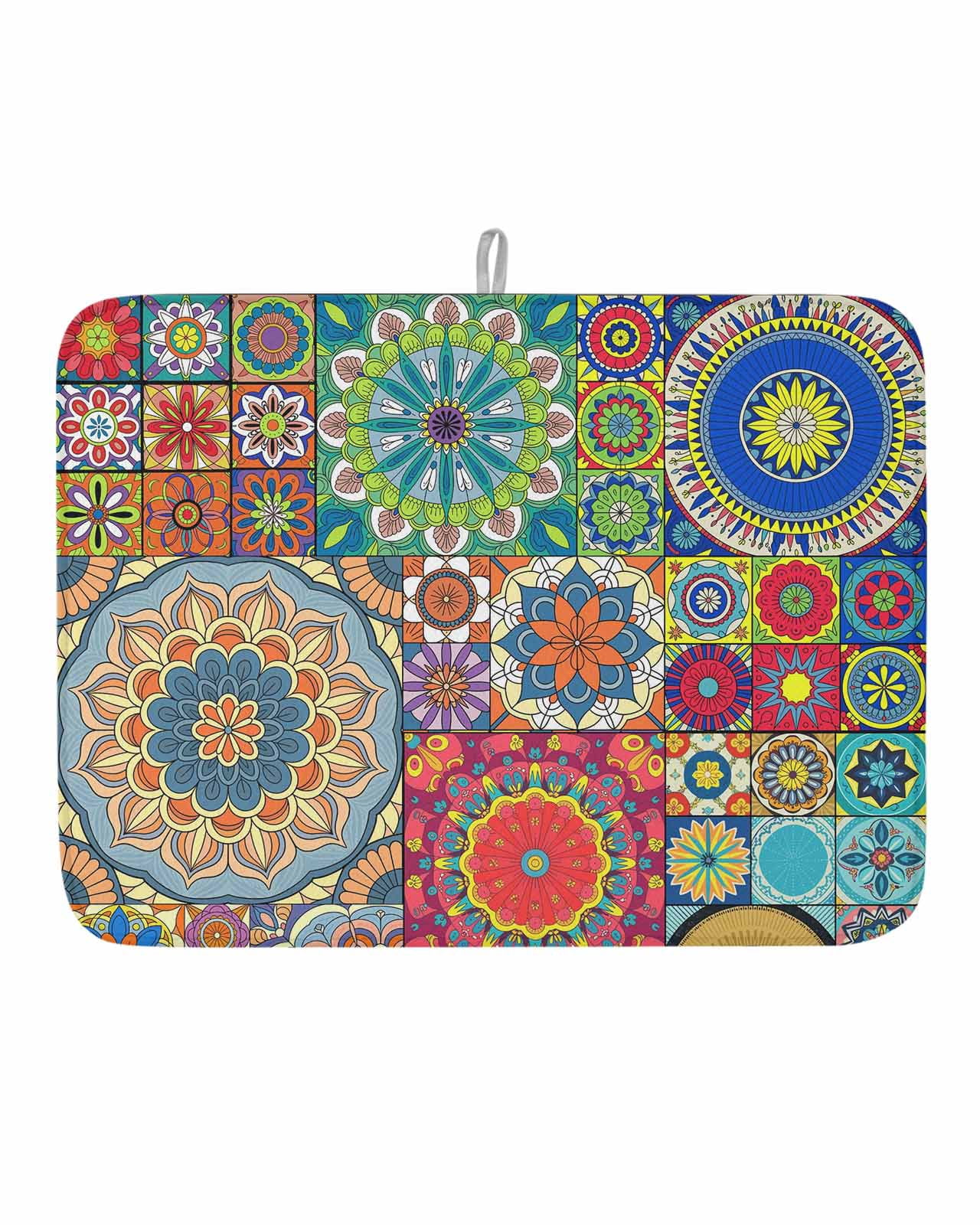 Boho Ethnic Flowers Pattern Dish Drying Mats for Kitchen Counter ...