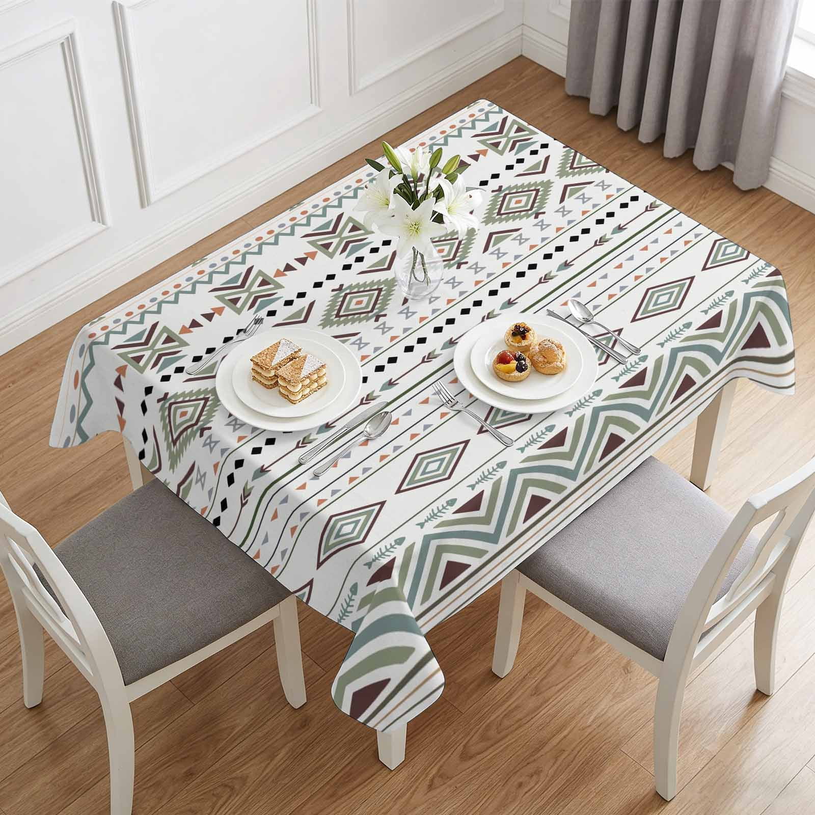 Boho Ethnic Geometric Texture Table Cloth 60x84in, Waterproof Rectangle ...