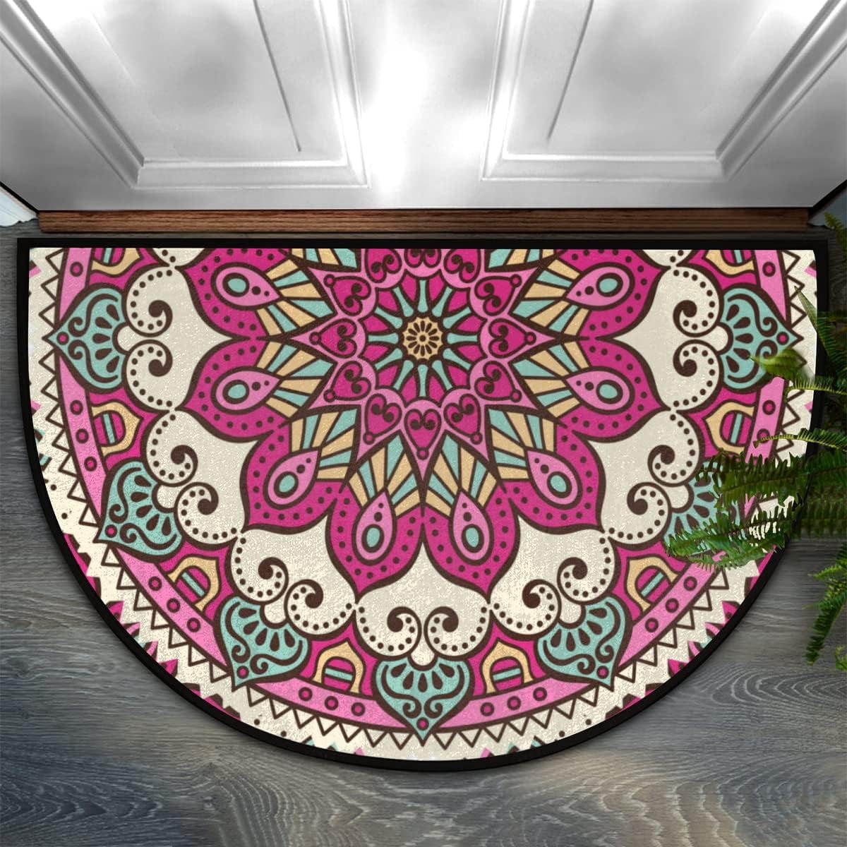 Boho Ethnic Half Round Door Mat Bohemia Mandala Half Circle Area Rug ...