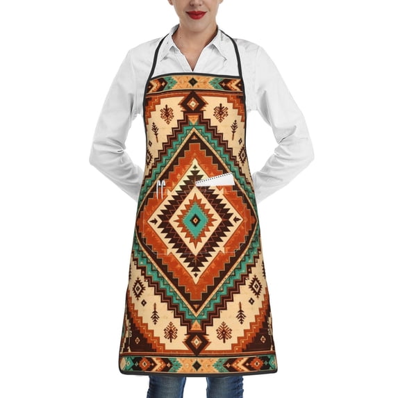 Boho Ethnic Illustration Apron with Pocket Cooking Waterproof Bib ...
