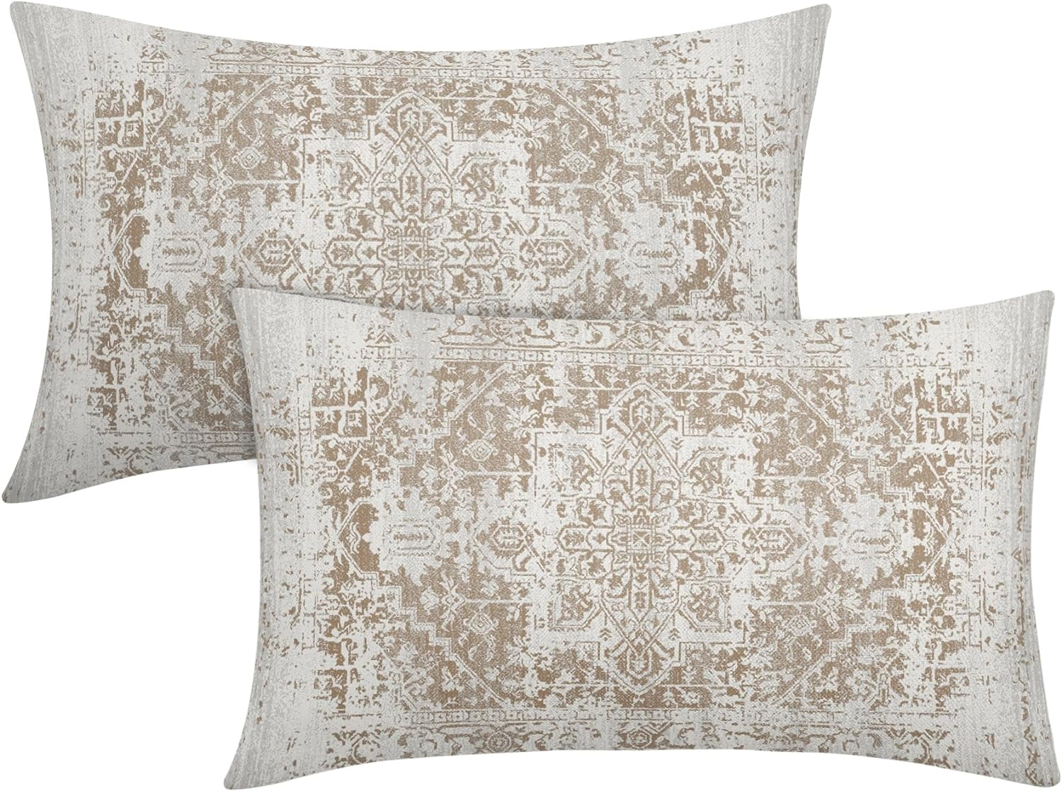 Boho Ethnic Pillow Covers 12x20 Inch Set of 2 Brown White Carpet Throw ...