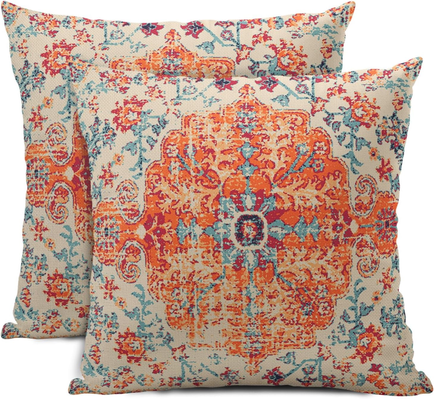 Boho Ethnic Pillow Covers 16x16 Inch Set of 2 Bohemian Rust Carpet ...