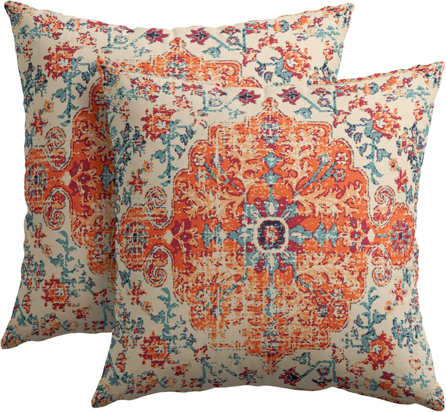 Boho Ethnic Pillow Covers 18x18 Inch Set of 2 Bohemian Rust Carpet ...