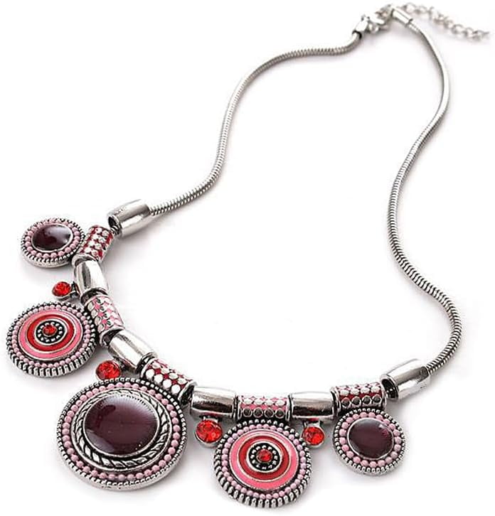Boho Ethnic Round Charm Pendant Choker Necklace Retro Silver-Toned ...