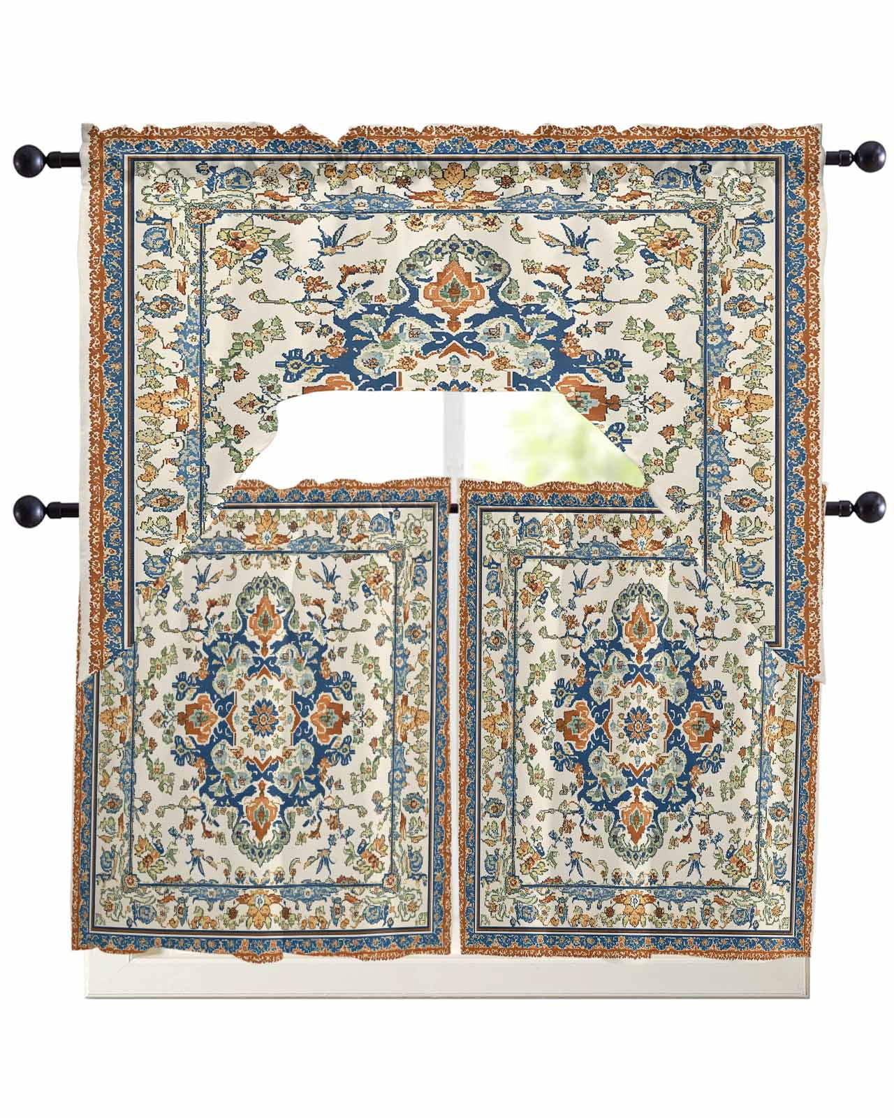Boho Ethnic Rustic Kitchen Curtains Sets 24 Inch Length with Valance ...