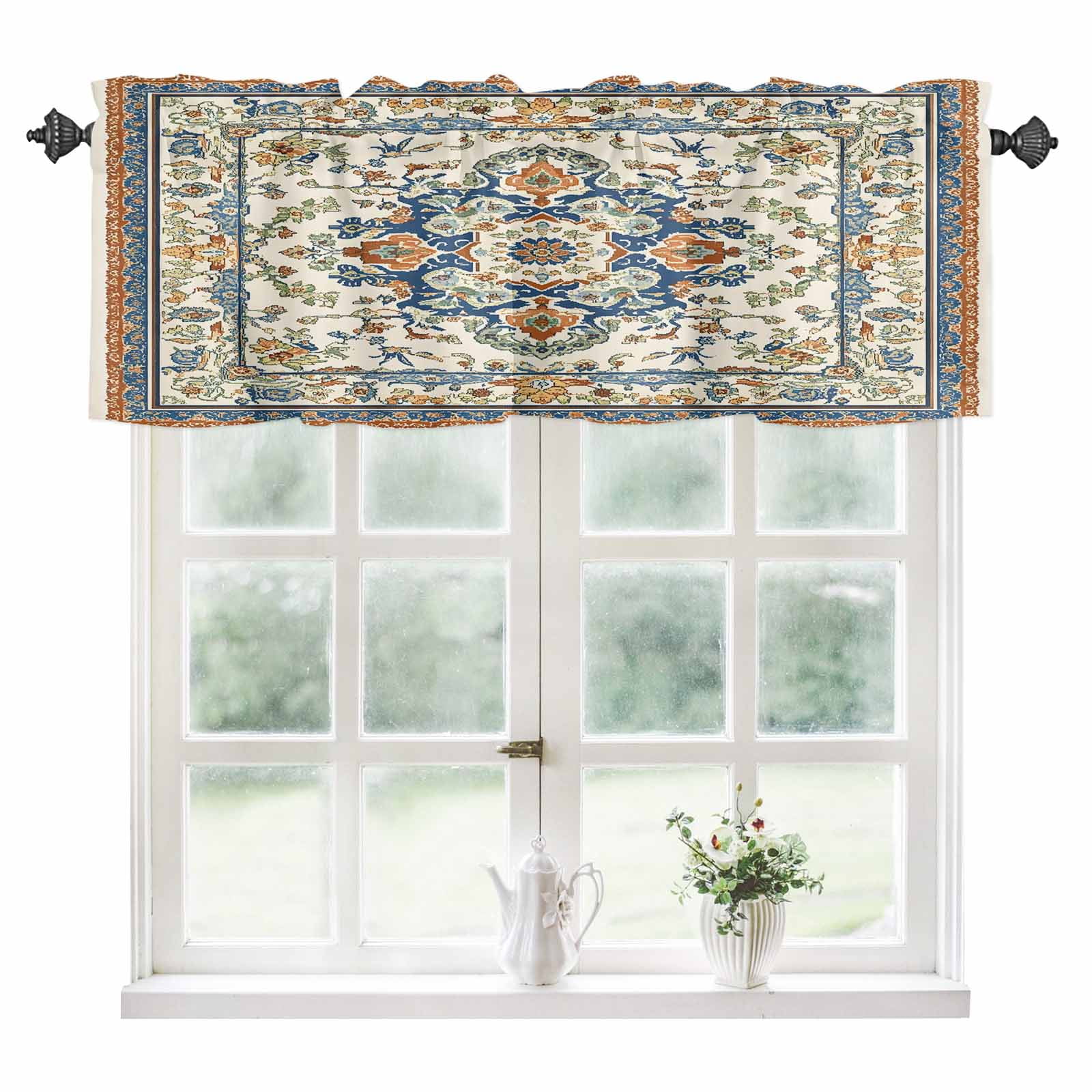 Boho Ethnic Rustic Kitchen Valances for Windows 42x12 Inch Kitchen Curtains Valances Rod Pocket ...