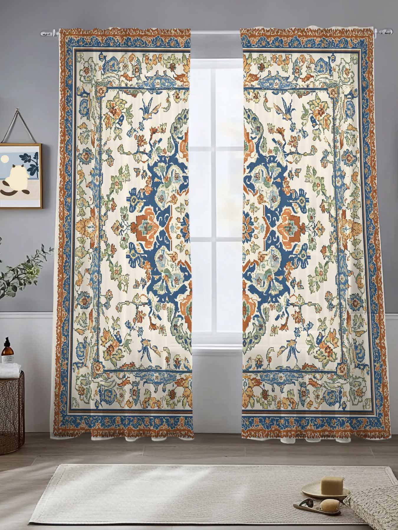 Boho Ethnic Rustic Sheer Curtains for Living Room Bedroom American ...