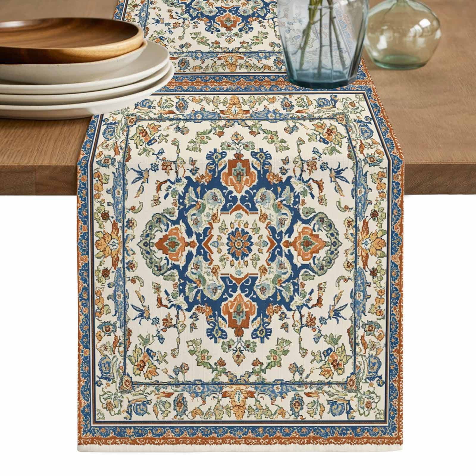 Boho Ethnic Rustic Table Runner, American Southwest Antique Washable ...