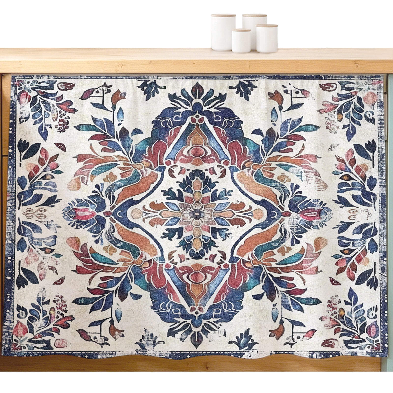 Boho Ethnic Style Cabinet Curtains Retro Leaves Texture Sink Skirt ...