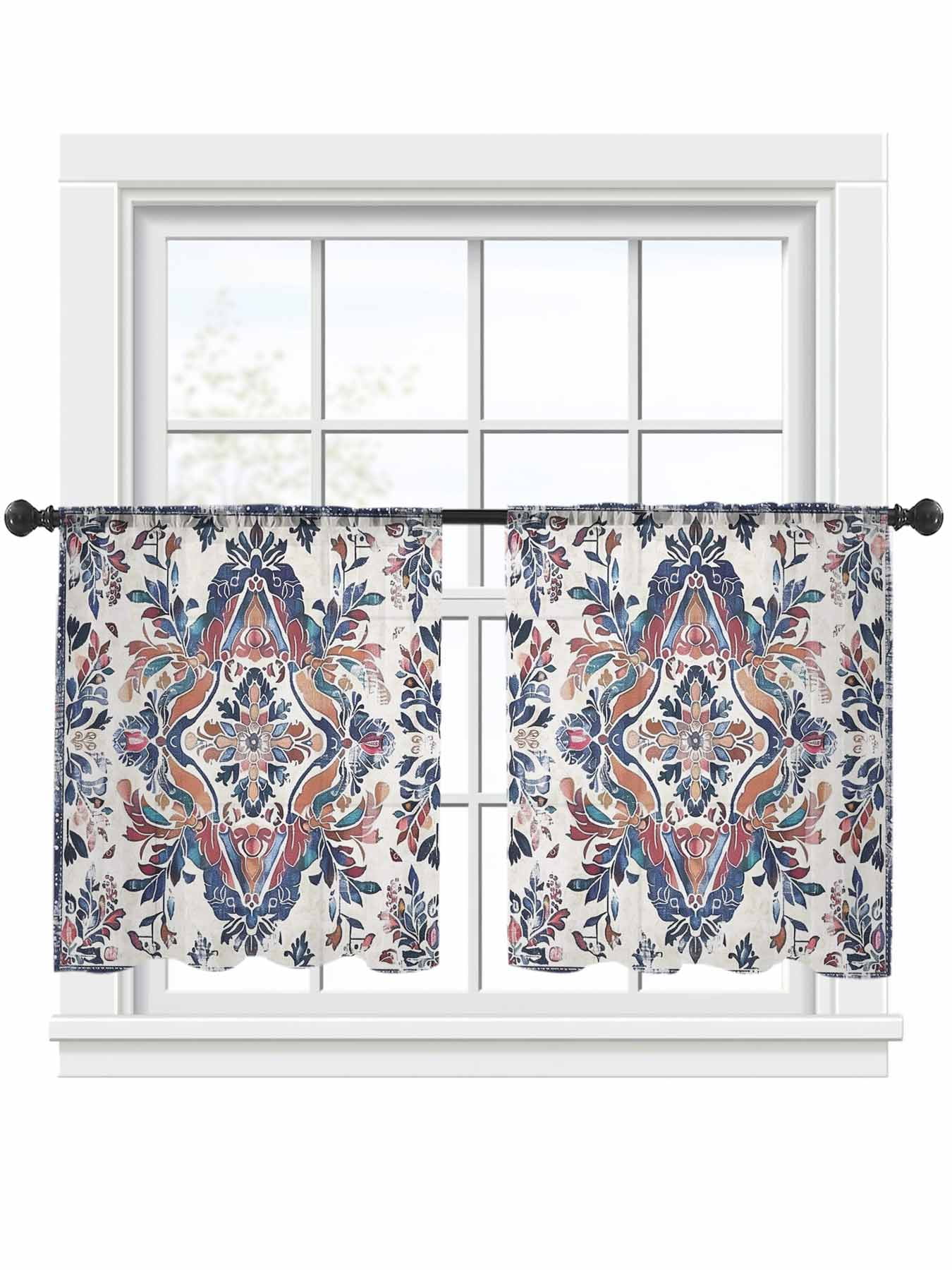 Boho Ethnic Style Sheer Curtains 2 Panels Set Retro Leaves Texture ...