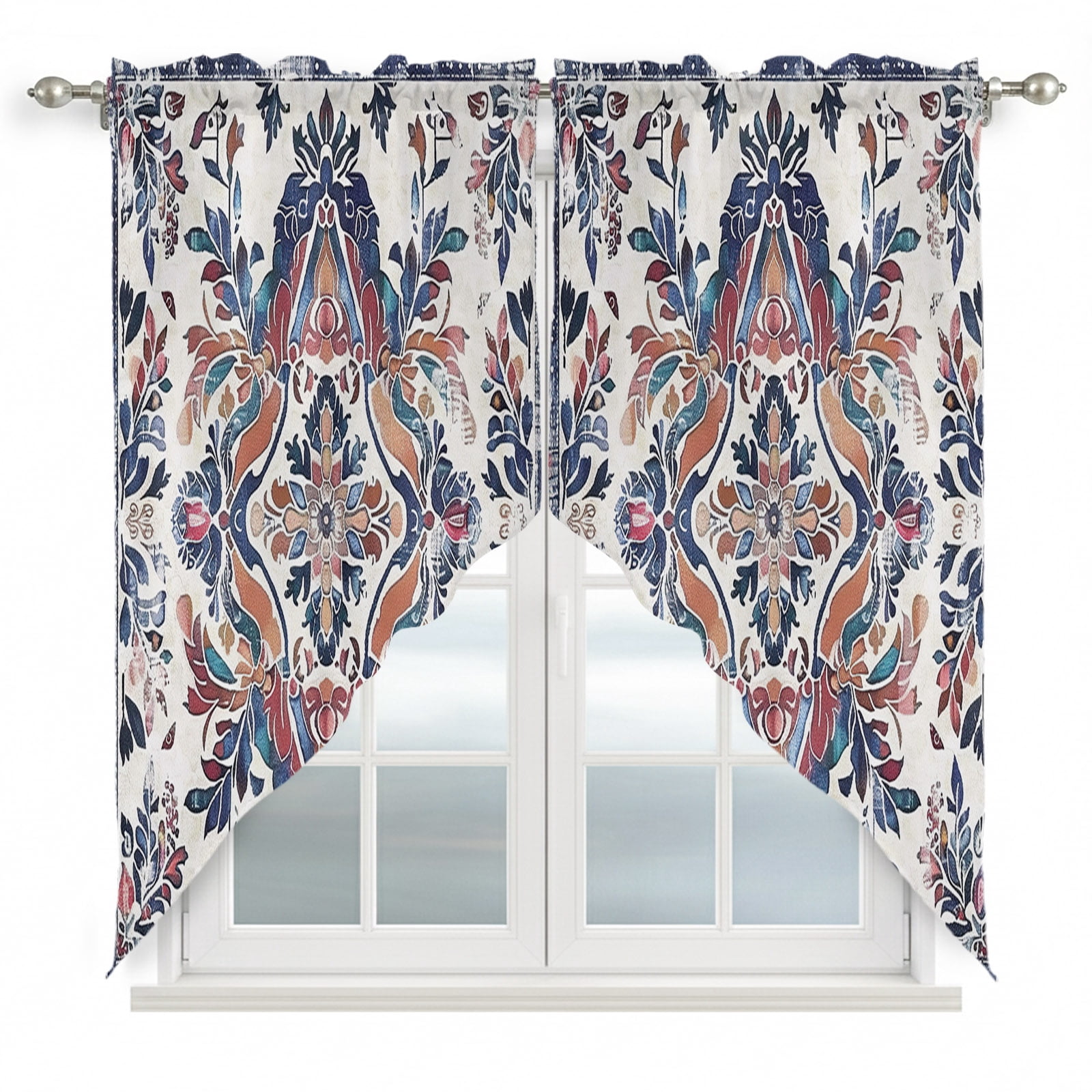 Boho Ethnic Style Swag Curtain Valance for Window 2 Panels Retro Leaves ...