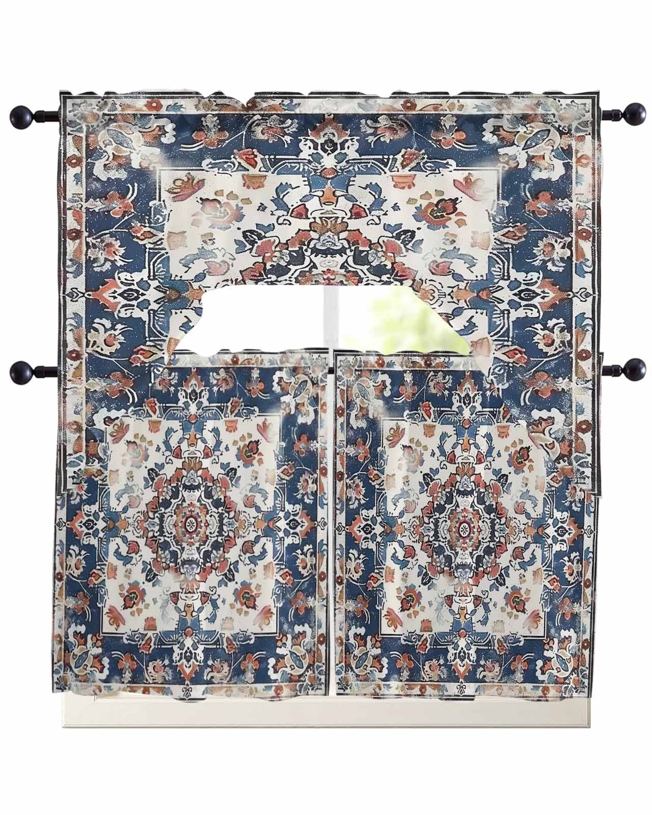 Boho Ethnic Style Swag Valance and Tier Curtains Set Retro Floral ...