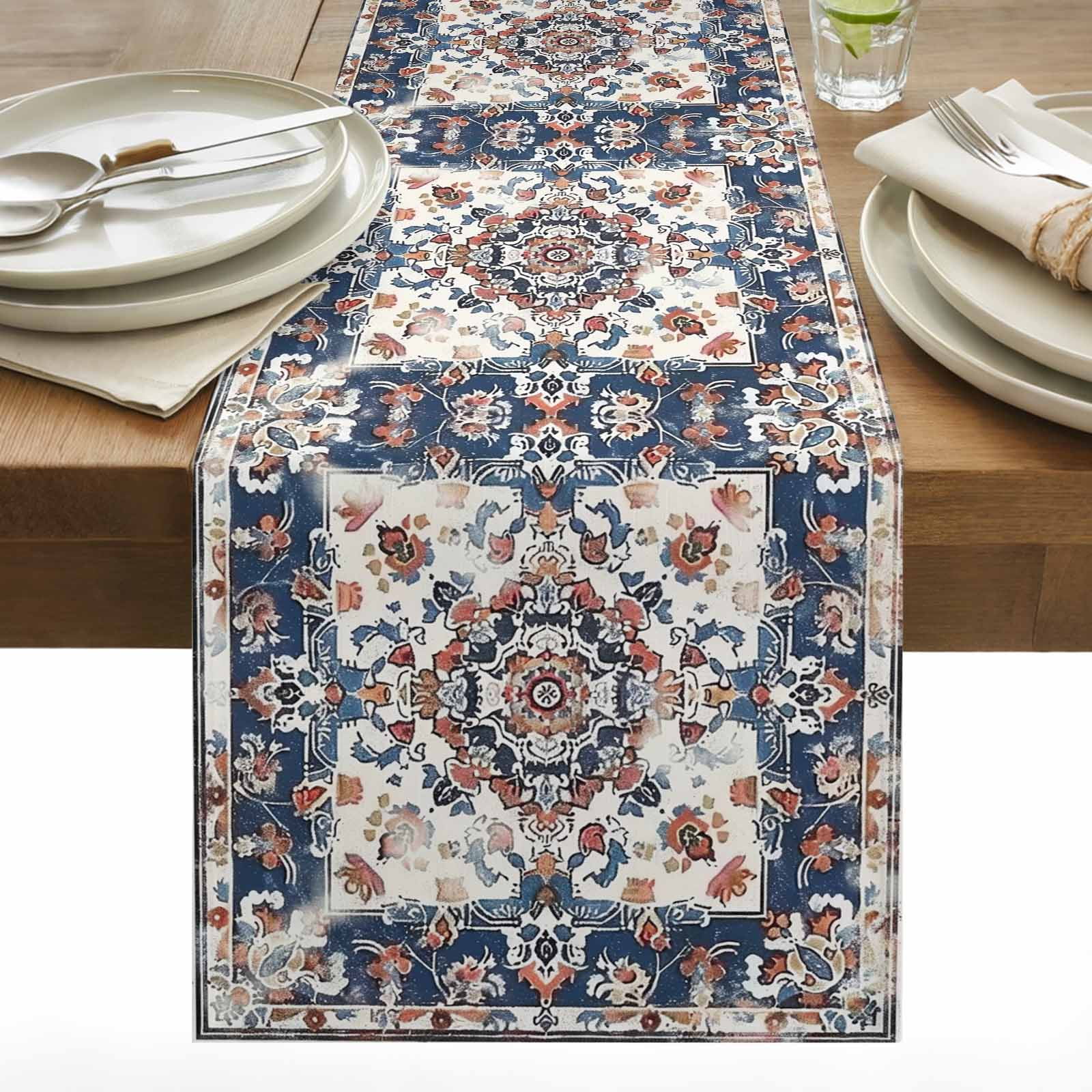 Boho Ethnic Style Table Runner 13x120 inch Retro Floral Texture Cotton ...