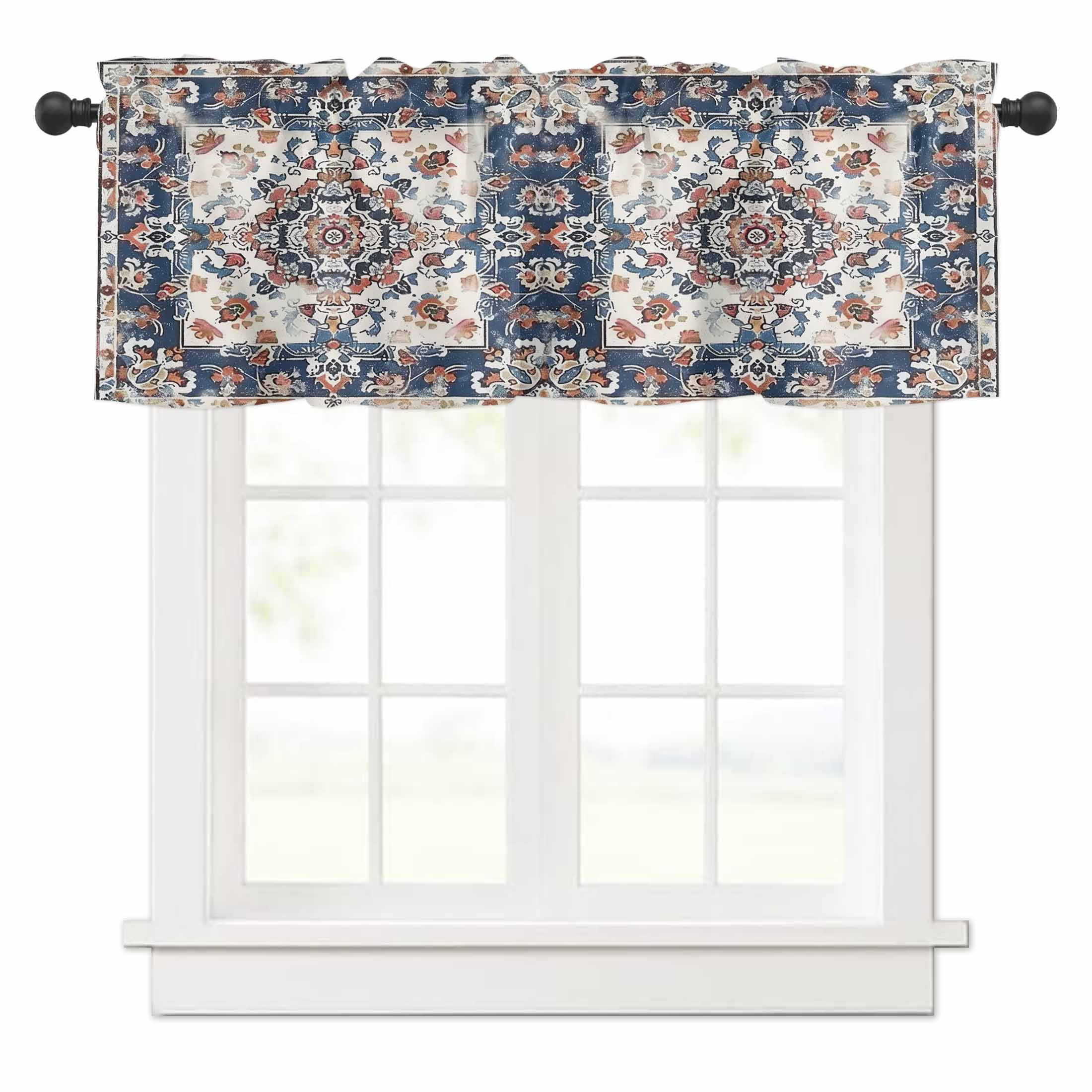 Boho Ethnic Style Valances for Windows Retro Floral Texture Rod Pocket ...