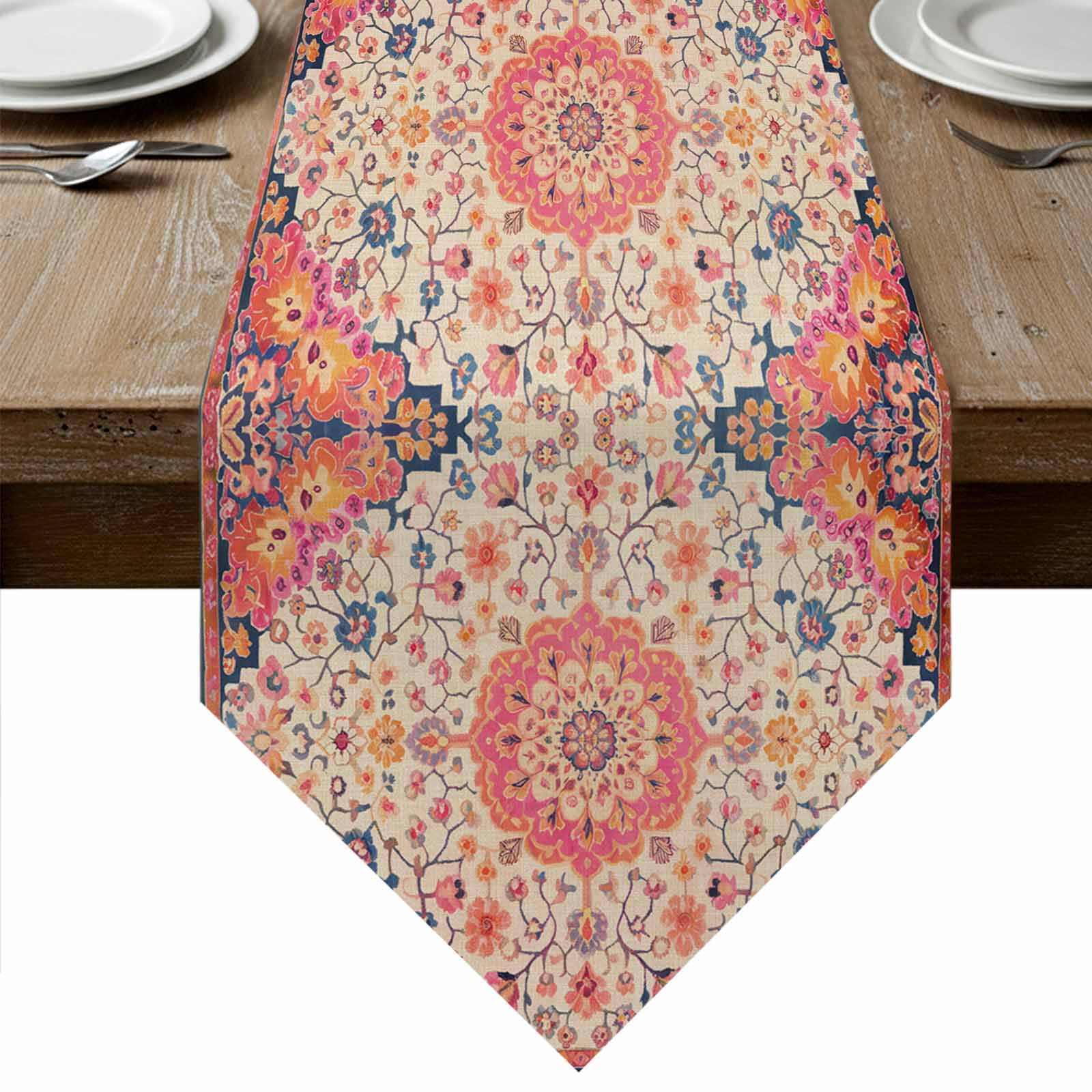 Boho Ethnic Table Runner Linen Burlap Table Runner 36 Inches Small ...