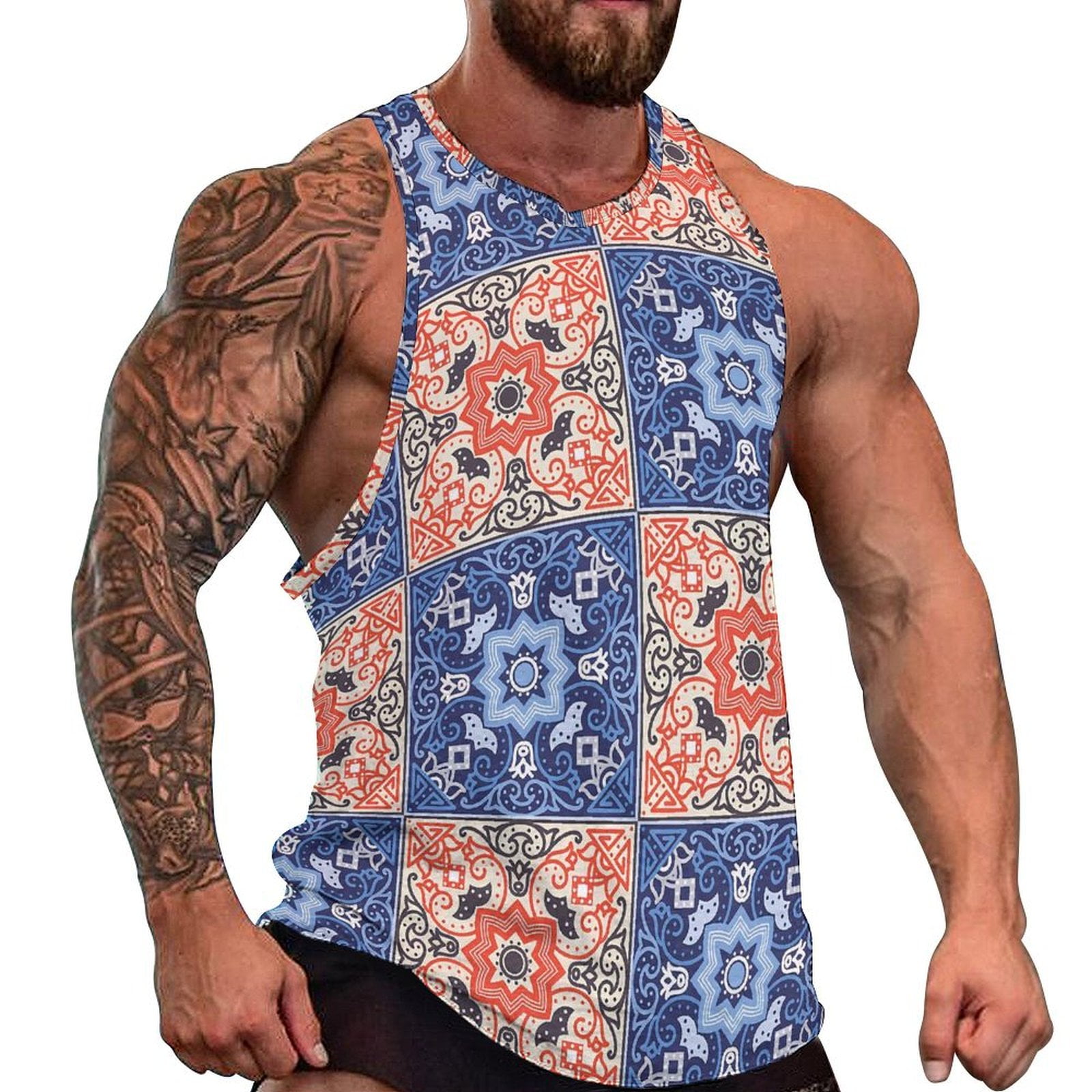 Boho Ethnic Tank Top Man Green And Yellow Tops Summer Pattern ing ...