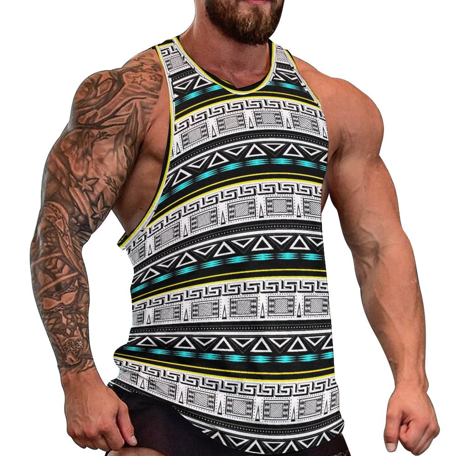 Boho Ethnic Tank Top Man Green And Yellow Tops Summer Pattern ing ...