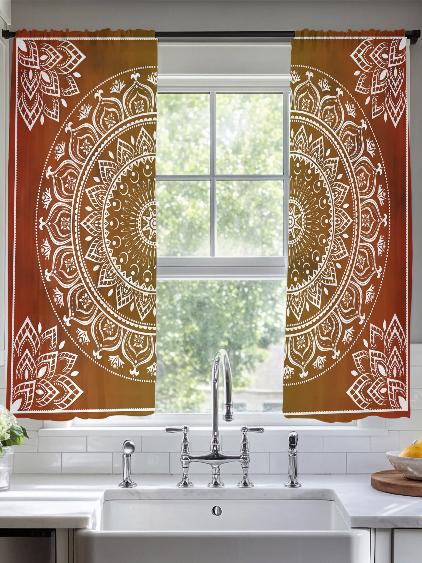 Boho Ethnic Traditional Style Chiffon Sheer Curtains 72 Inches Long ...