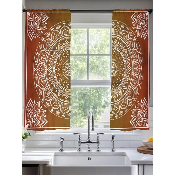 Boho Ethnic Traditional Style Chiffon Sheer Curtains 72 Inches Long ...