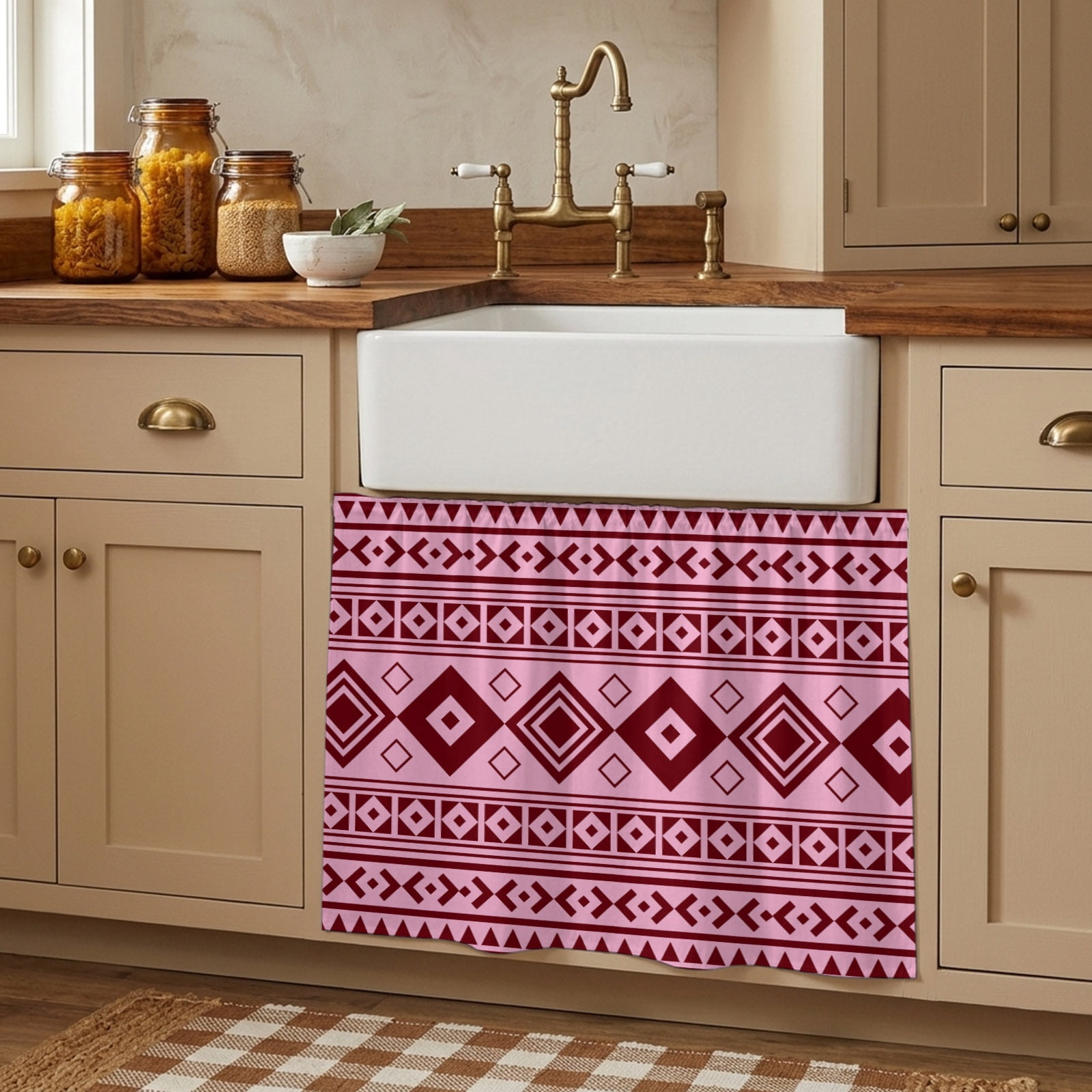 Boho Ethnic Tribe Small Cabinet Curtains 11"W x 13"L, Blush Pink Zen ...