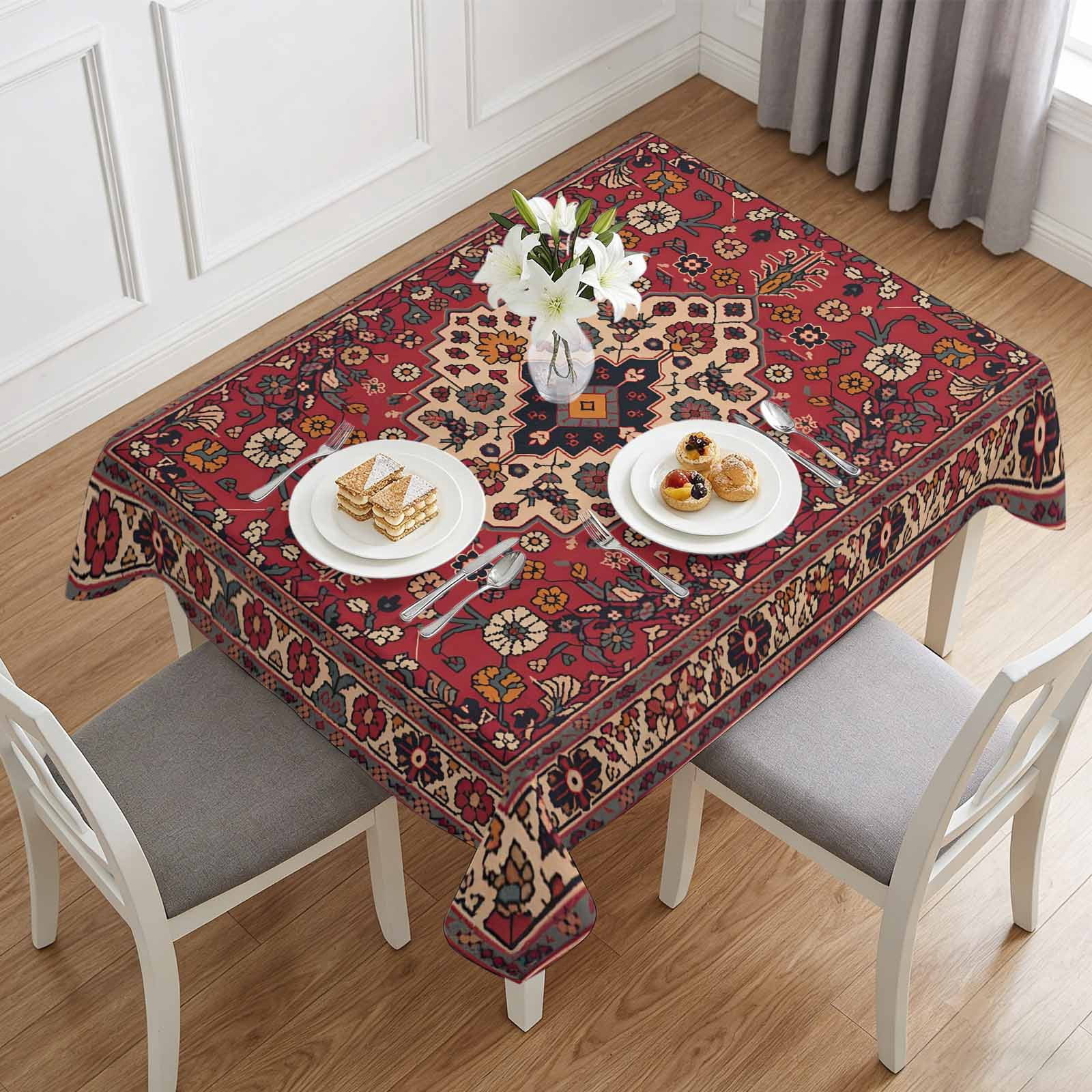Boho Ethnic Vintage Floral Texture Table Cloth 60x84in, Waterproof ...