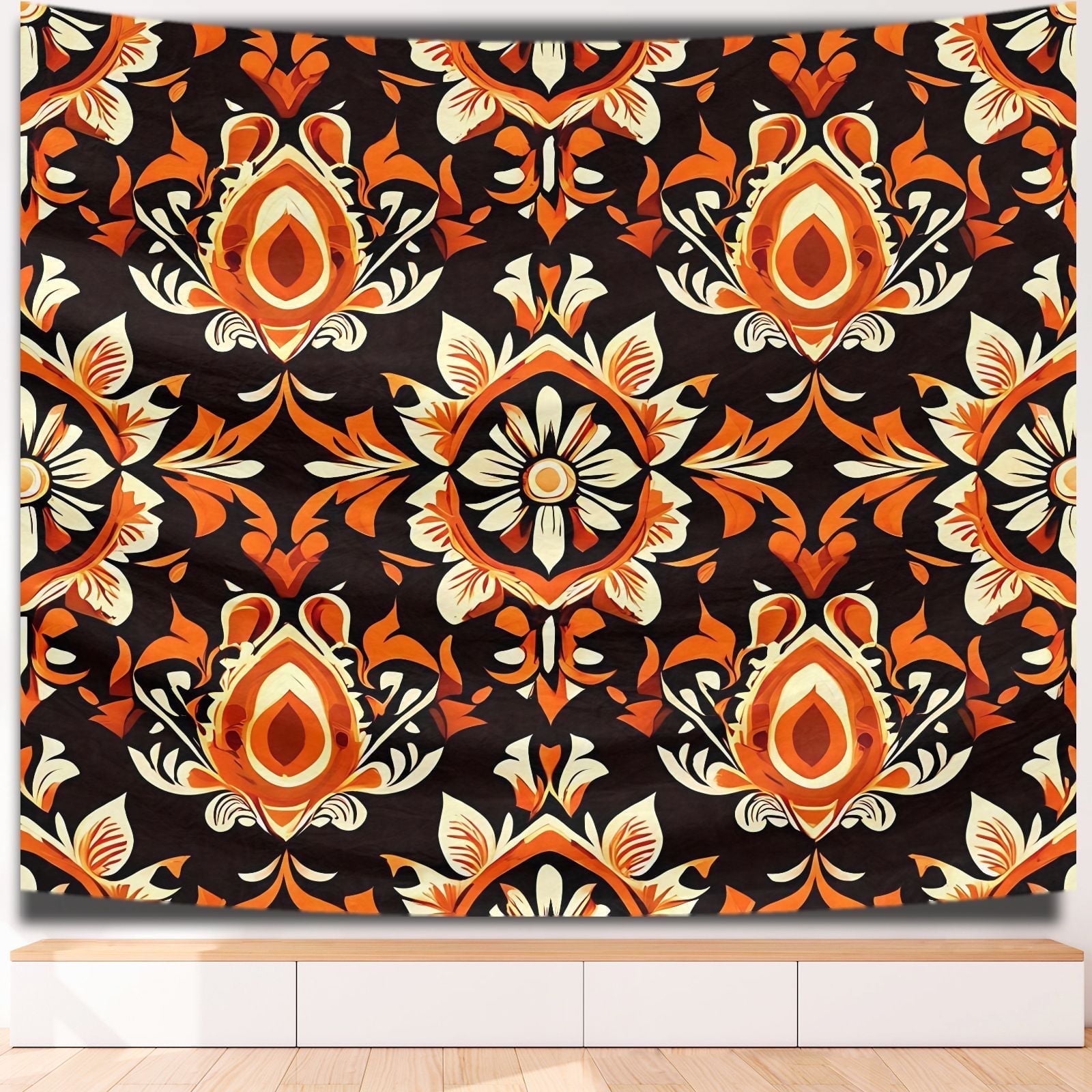 Boho Ethnic Wall Tapestry Washable Symmetrical Aztec Symbols Geometric ...