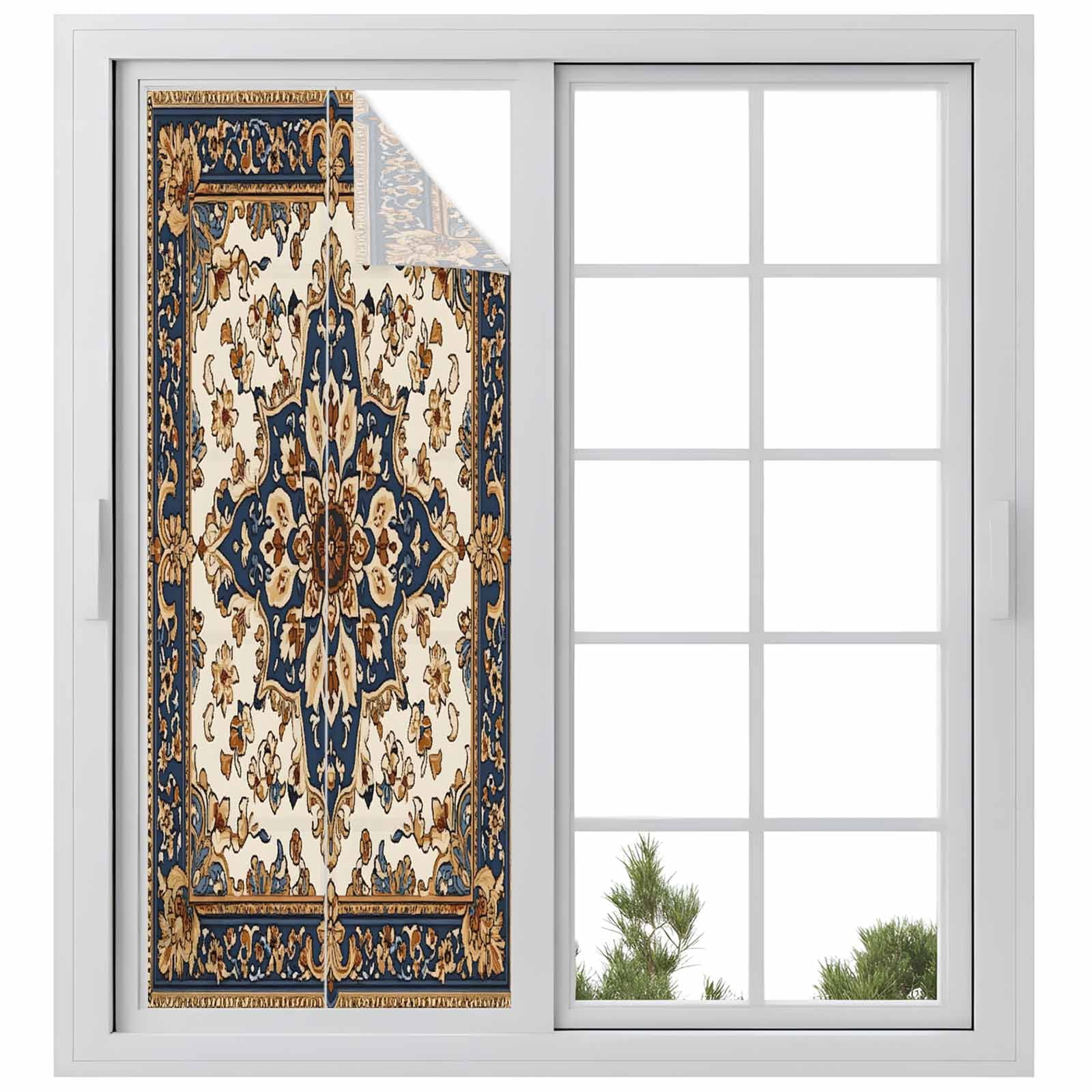 Boho Ethnic Window Privacy Film, Vintage Bohemian Traditional Floral ...