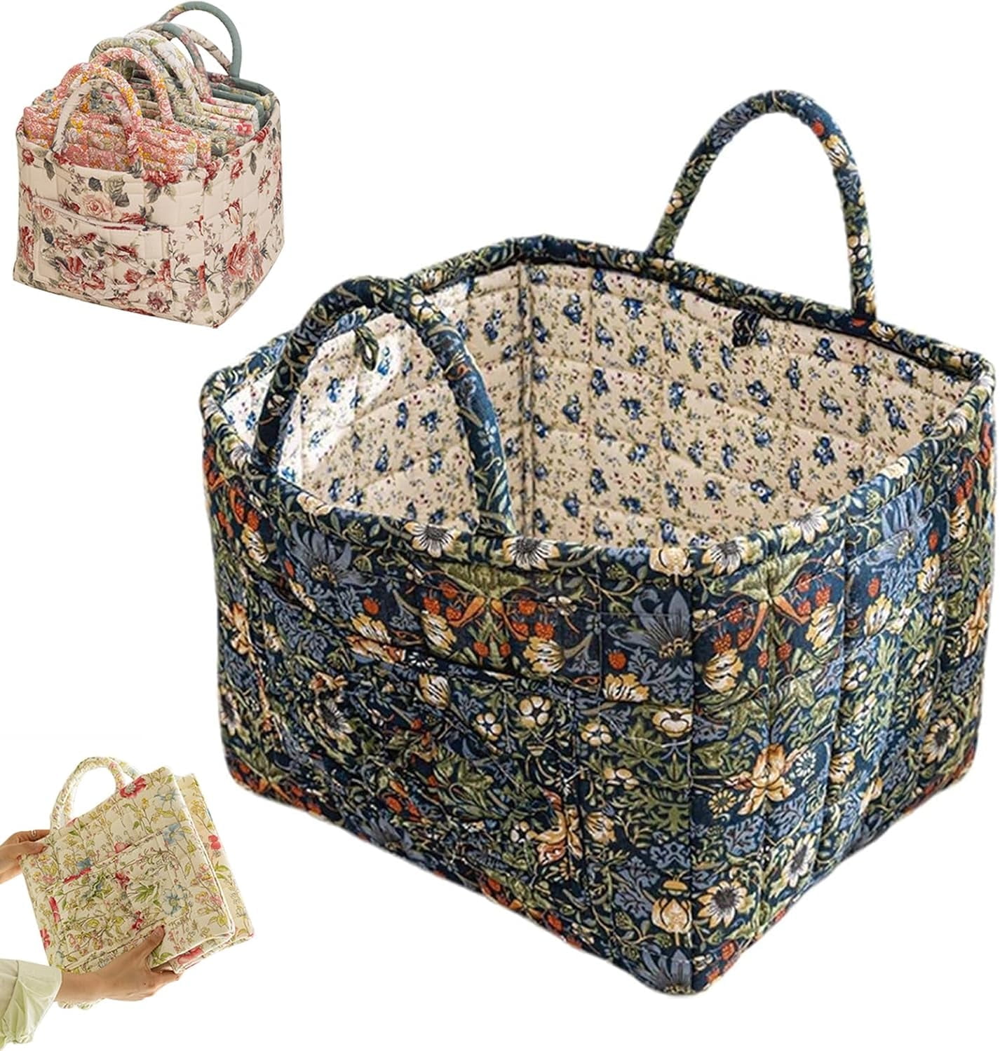 Boho Fabric Storage Basket - Bohemian Style Tote Bag, Boho Floral ...
