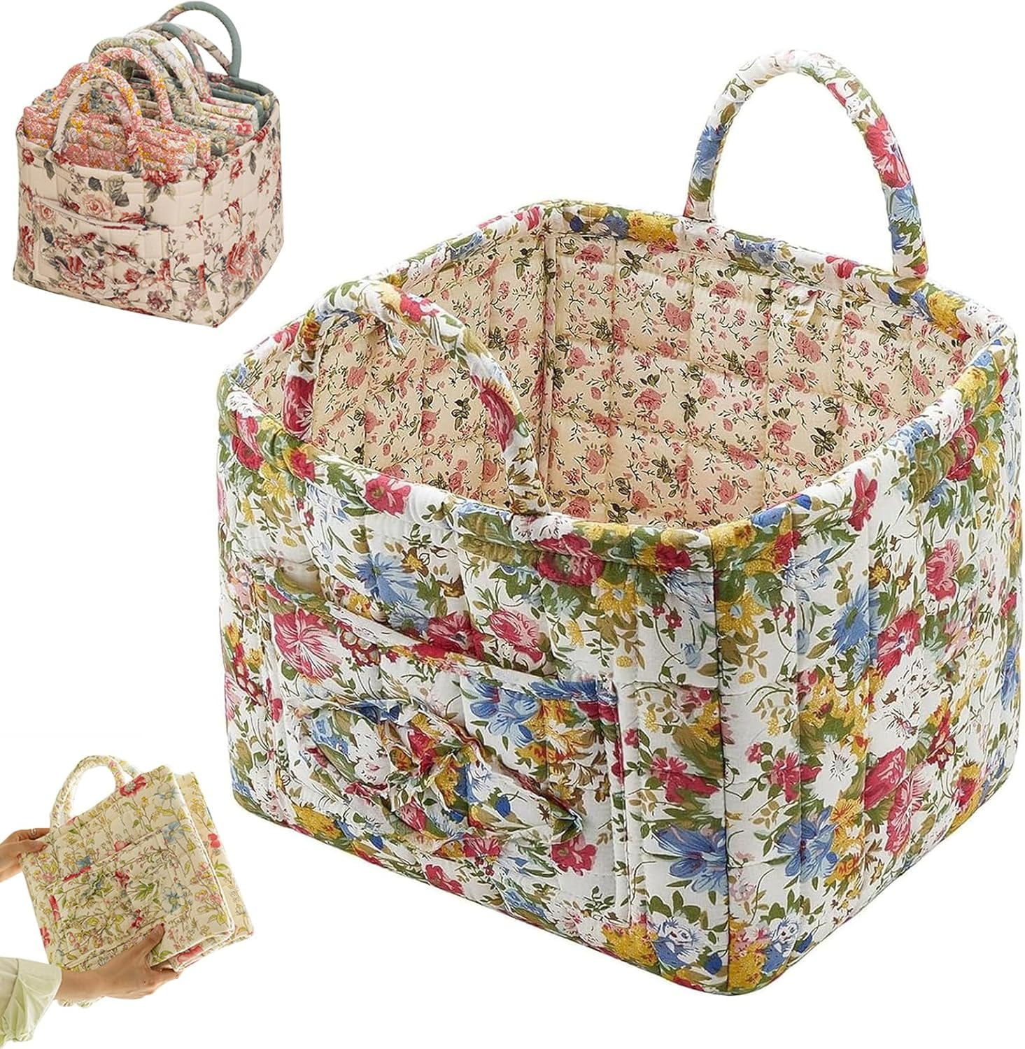 Boho Fabric Storage Basket - Bohemian Style Tote Bag, Boho Floral ...