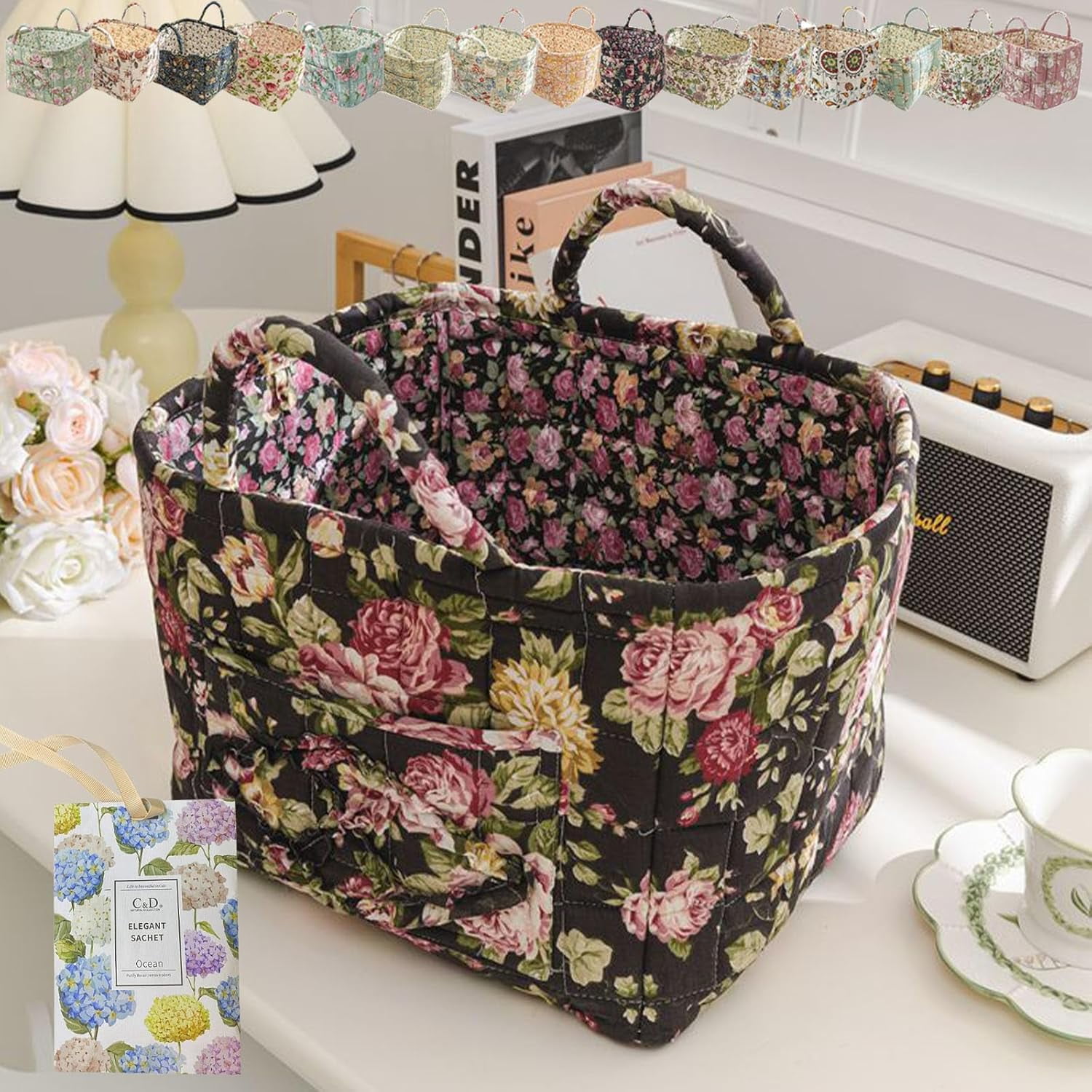 Boho Fabric Storage Basket, Boho Floral Laundry Baskets, Collapsible ...