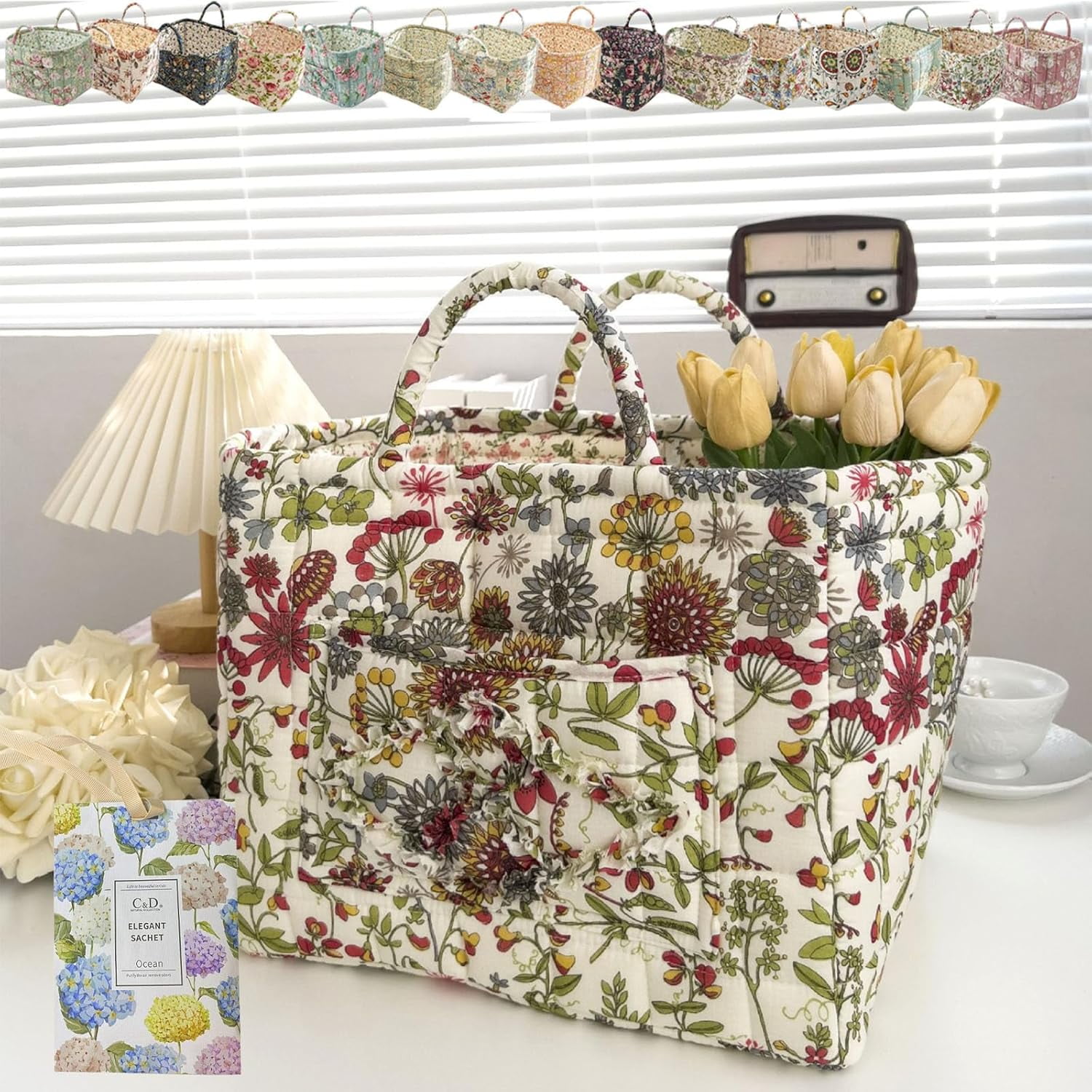 Boho Fabric Storage Basket, Boho Floral Laundry Baskets, Collapsible ...