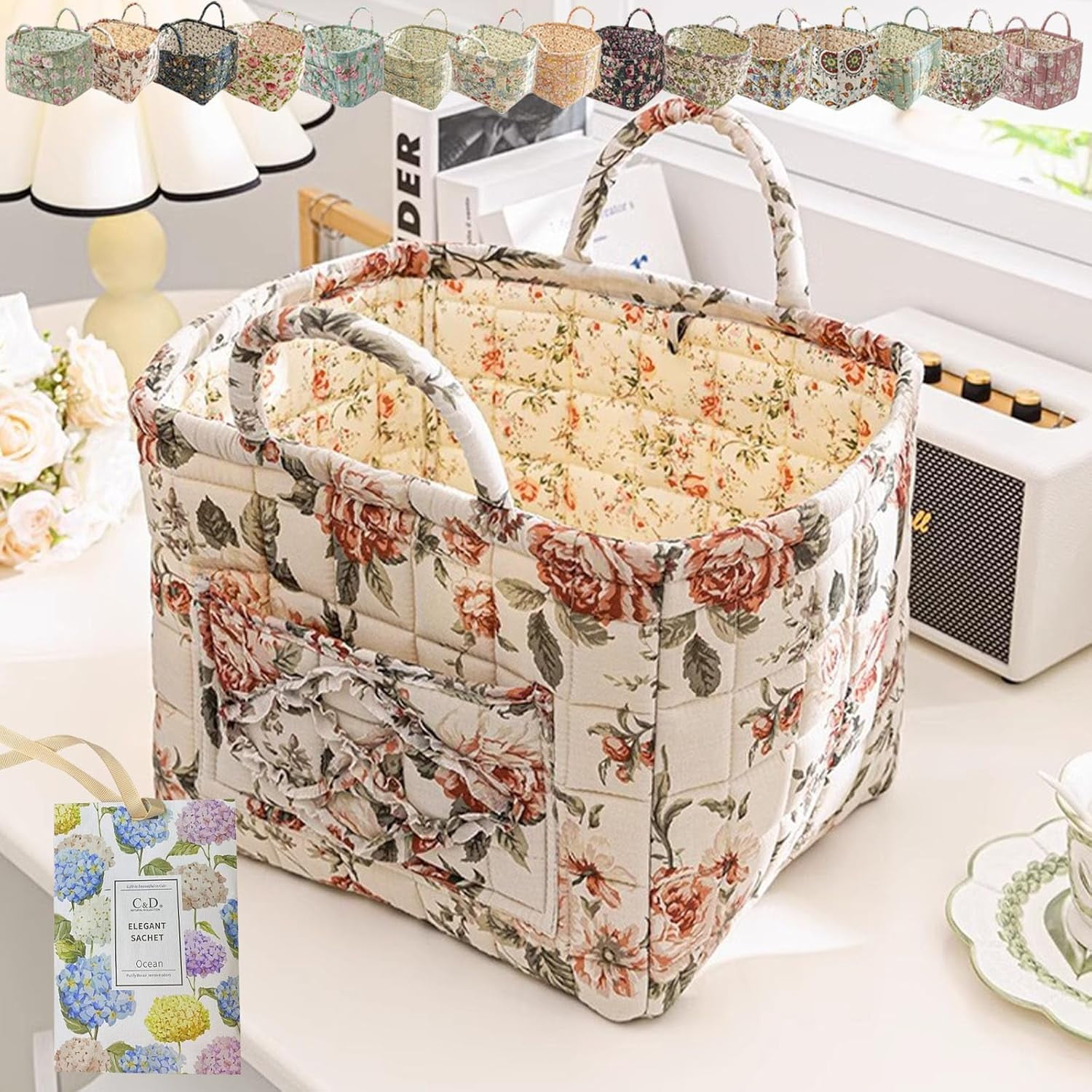 Boho Fabric Storage Basket, Boho Floral Laundry Baskets, Collapsible ...