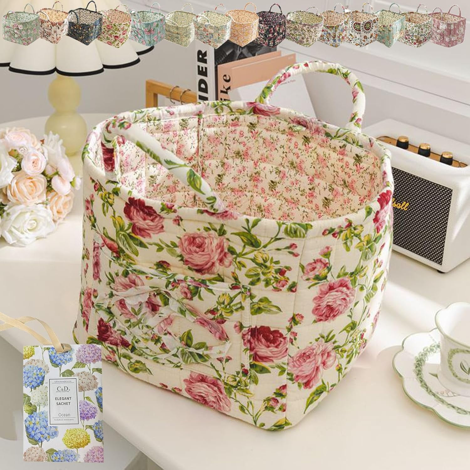 Boho Fabric Storage Basket, Boho Floral Laundry Baskets, Collapsible ...