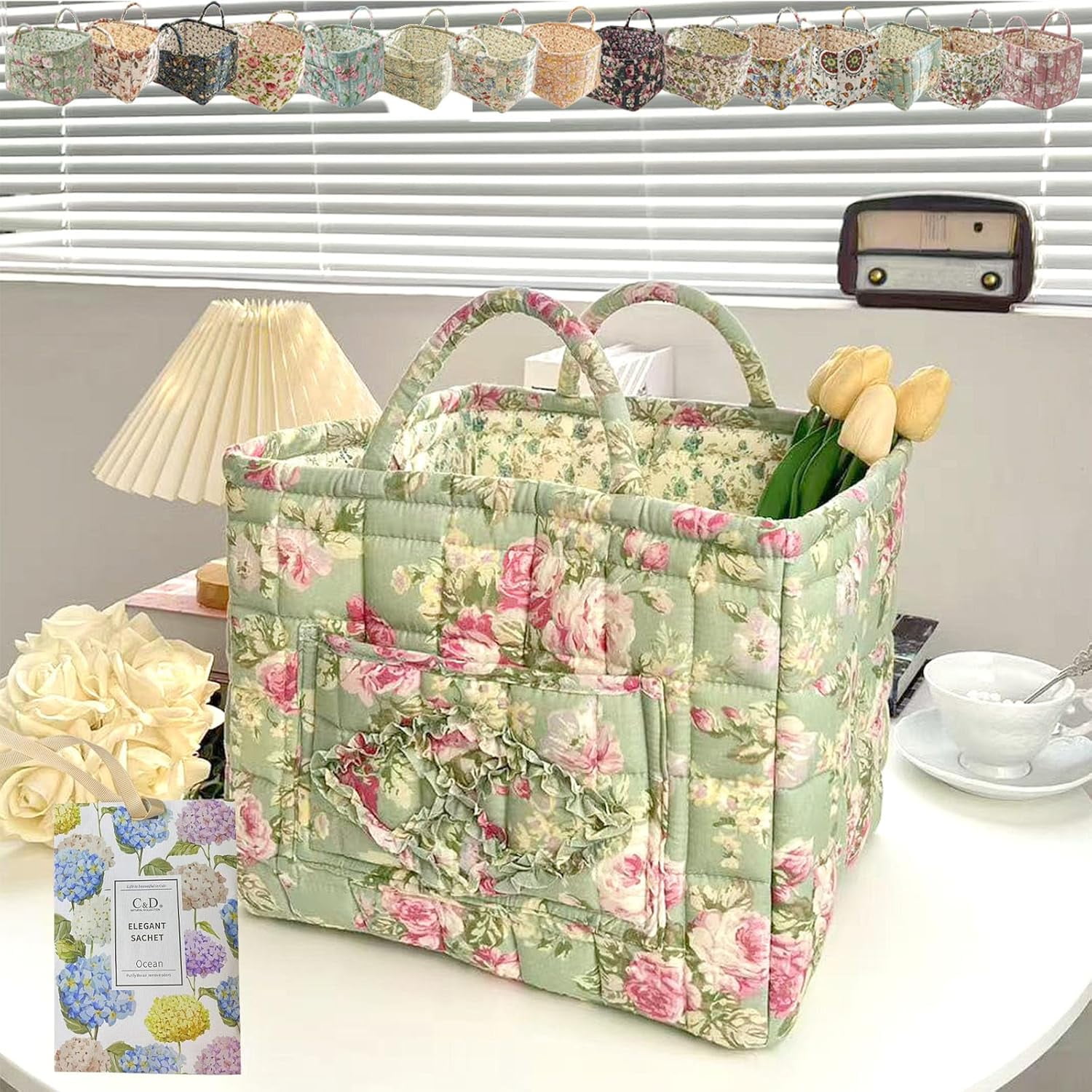 Boho Fabric Storage Basket, Boho Floral Laundry Baskets, Collapsible ...