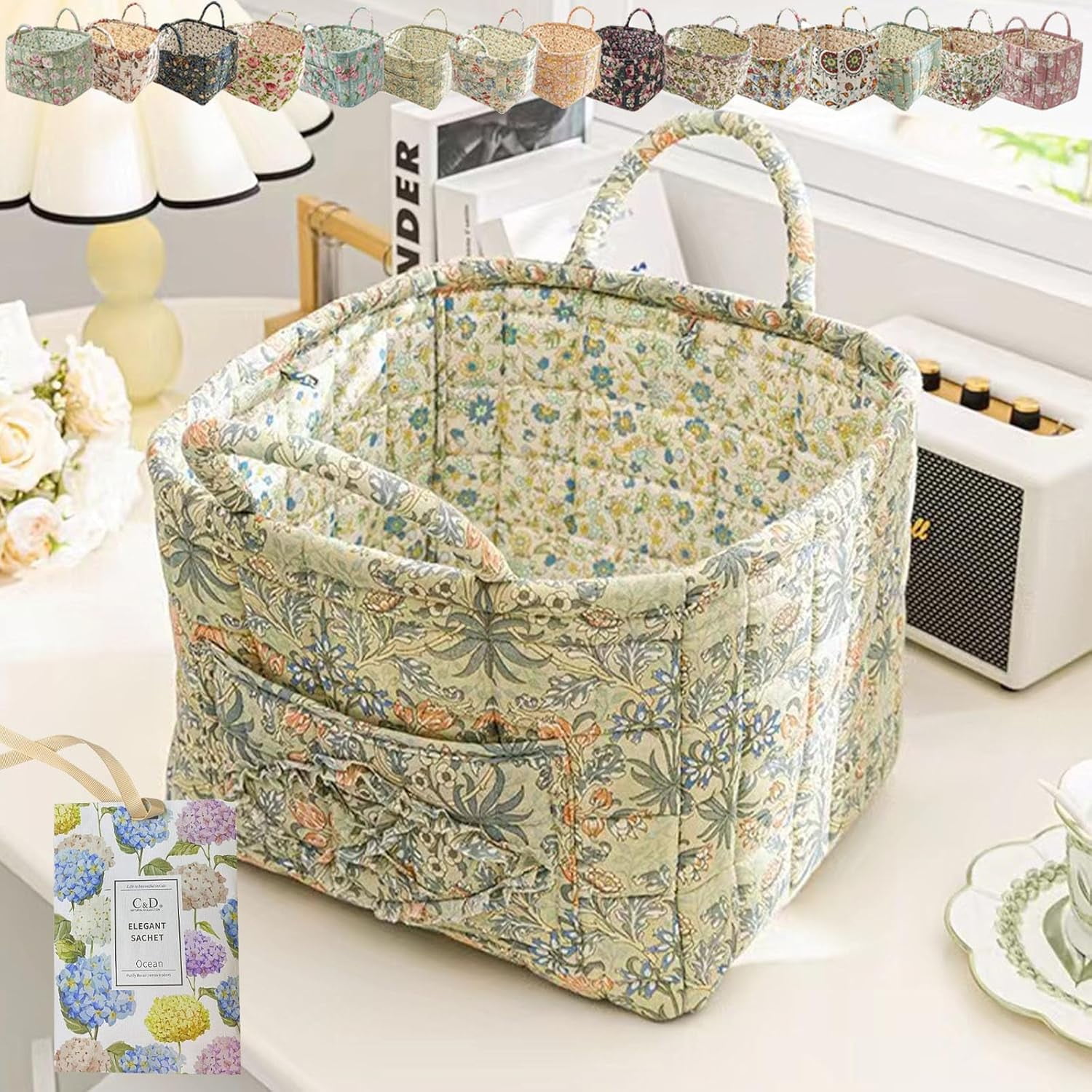 Boho Fabric Storage Basket, Boho Floral Laundry Baskets, Collapsible ...