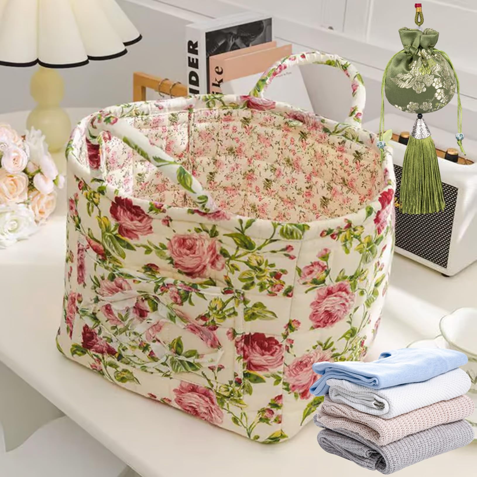 Boho Fabric Storage Basket, Boho Floral Laundry Baskets, Large Capacity ...