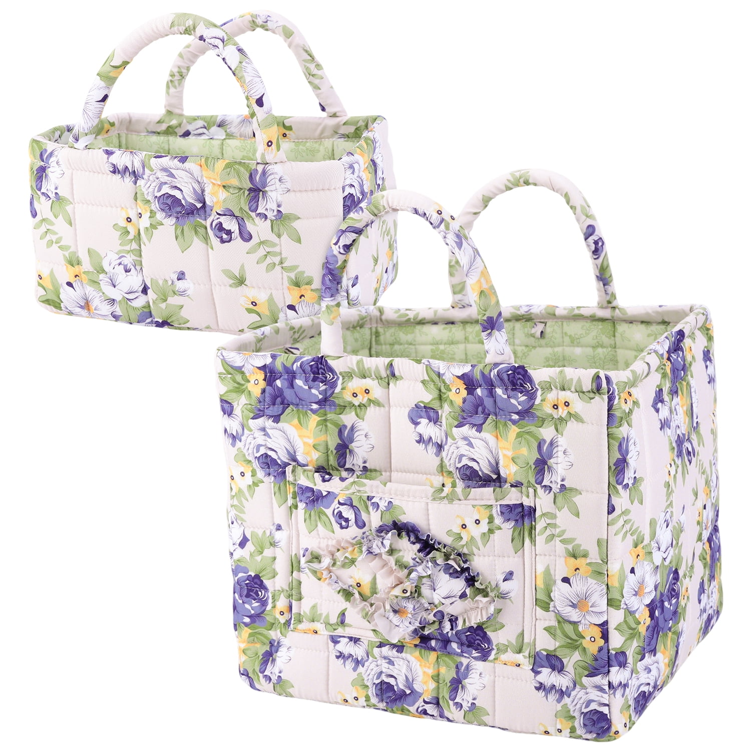 Boho Fabric Storage Basket with Handles, Floral Organizer Bag with ...