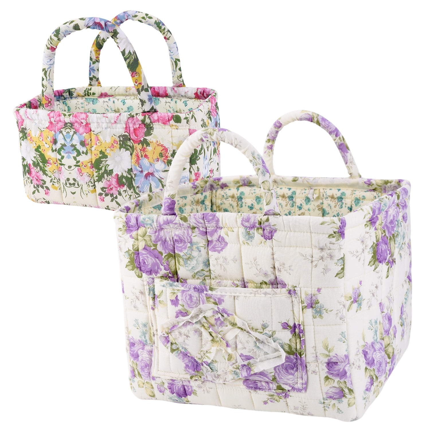 Boho Fabric Storage Basket with Handles, Floral Organizer Bag with ...