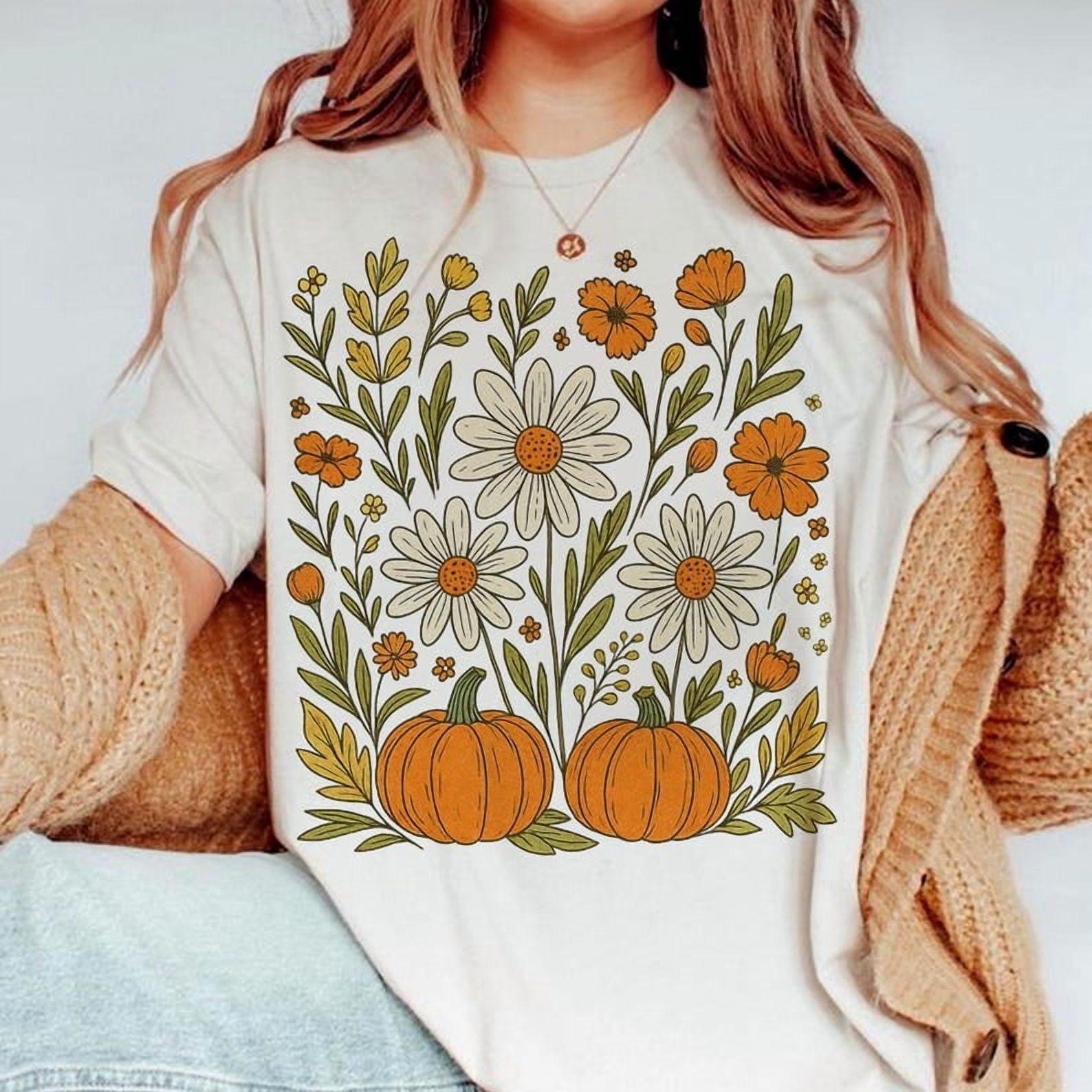 Boho Fall Floral Pumpkin, Autumn Pumpkin Wildflower Leaves, Retro Fall ...