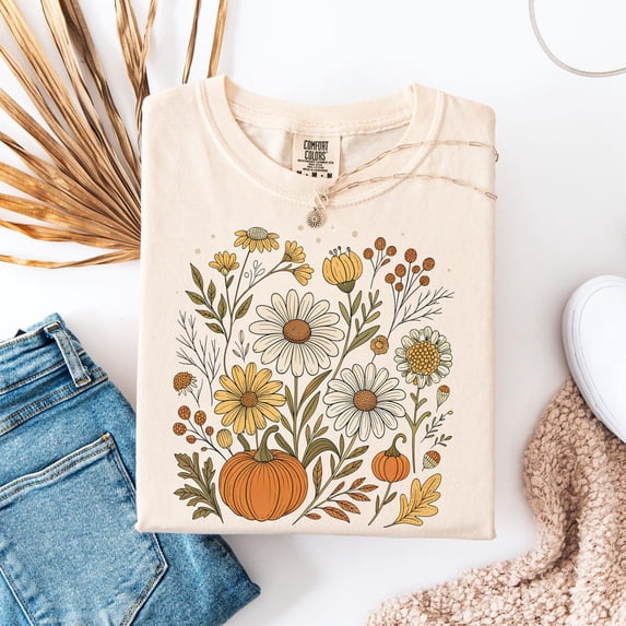 Boho Fall Floral Pumpkin Retro Autumn T-Shirt - Walmart.com