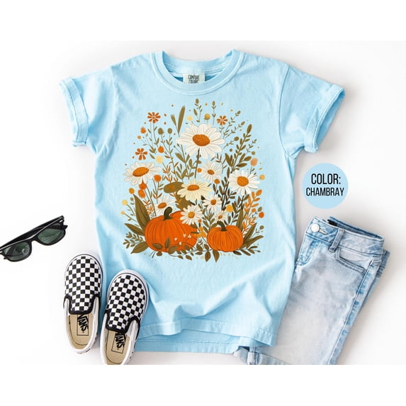 Boho Fall Floral Pumpkin Shirt Girly Thanksgiving Tee - Walmart.com