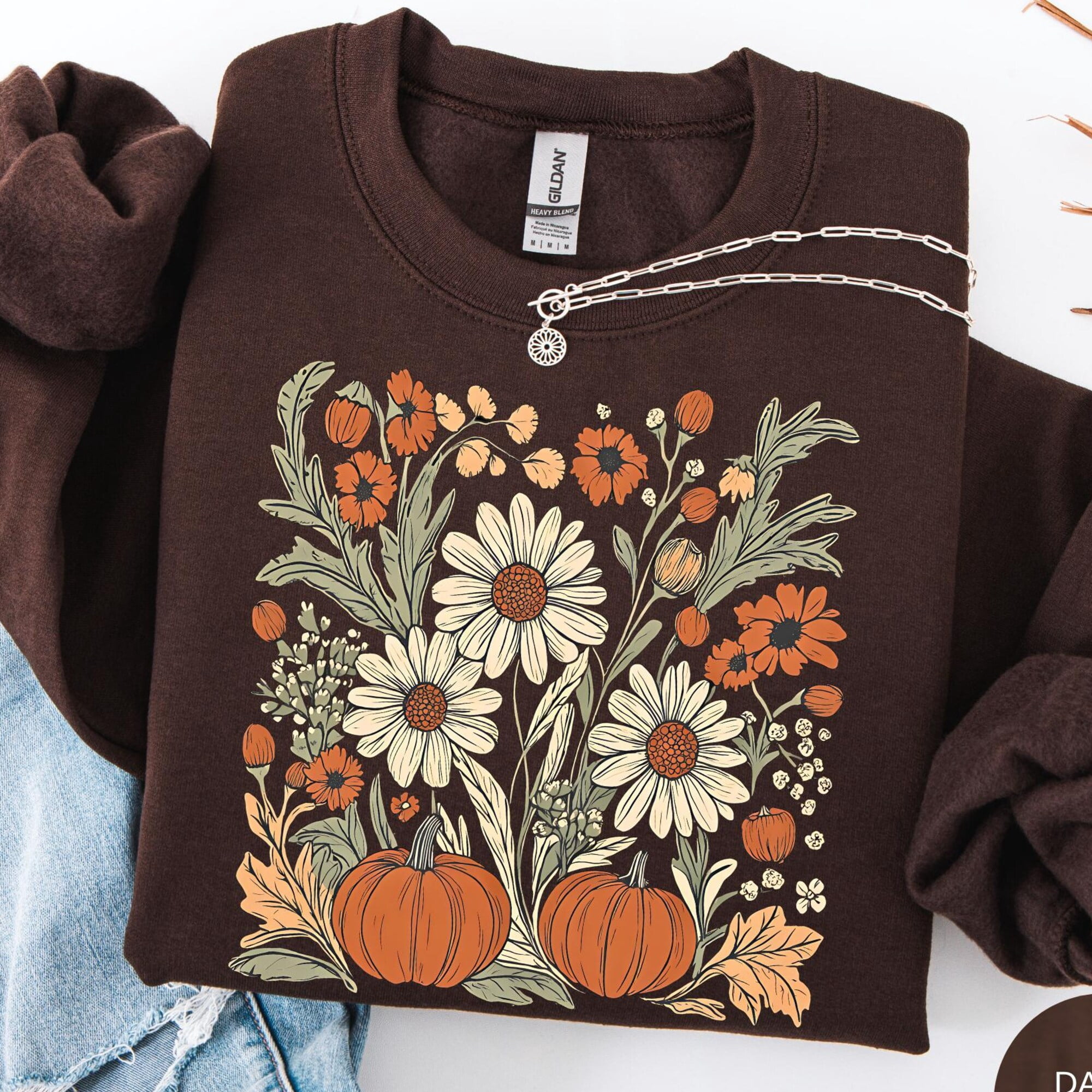 Boho Fall Floral TShirt Pumpkin Season Shirt - Walmart.com