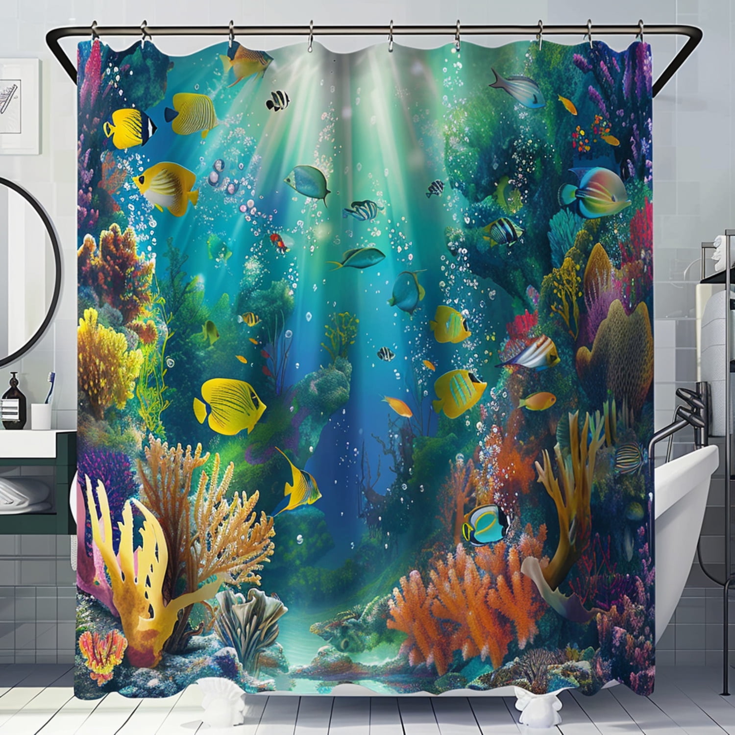 Boho Fantasy Coral Reef Shower Curtain Colorful Underwater Scene with ...
