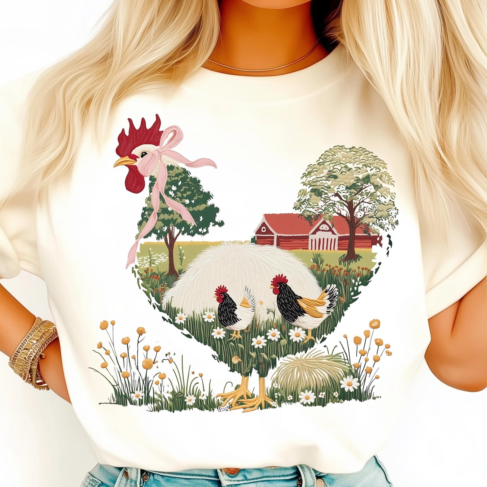 Boho Farmhouse Chicken Shirt, Vintage Rooster Shirt, Country Farm Shirt ...