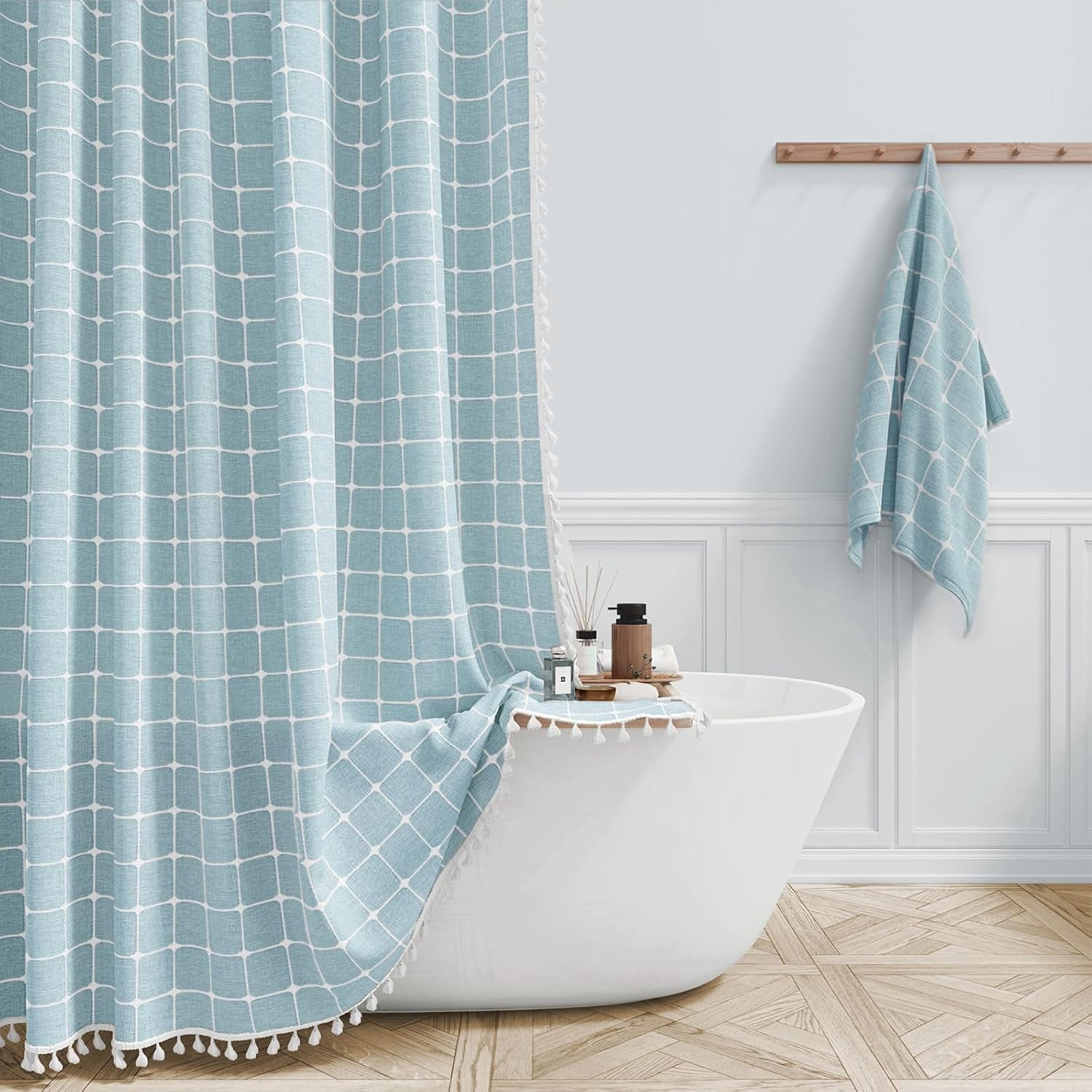 Boho Farmhouse Shower Curtain Set with Tassel - Linen Rustic Heavy Duty ...