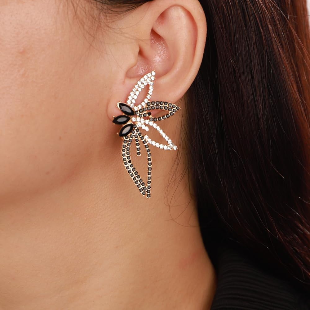 Boho Fashion Women Gold Black Rhinestone Butterfly Earrings Statement ...
