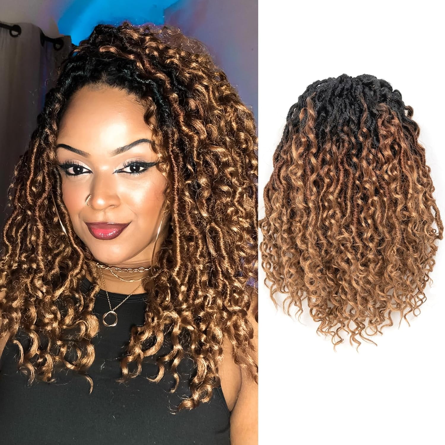 Boho Faux Locs Crochet Hair - 12 Inch 8 Packs Ombre Brown Bohemian Locs ...